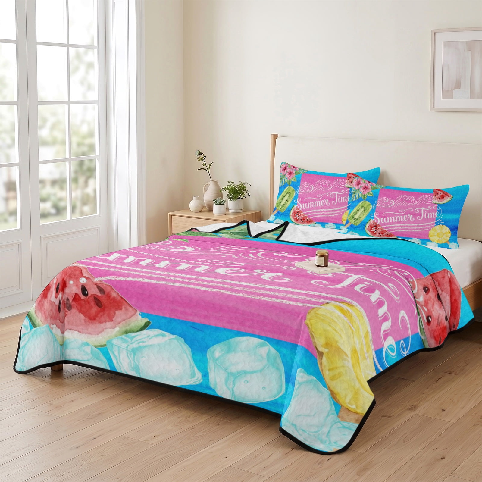 68x98in Quilt Bedding Set, Summer Time Ocean Flower Lightweight ...