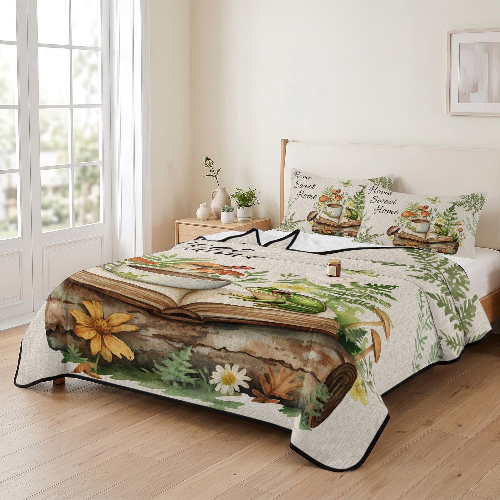 68x98in Quilt Bedding Set, Sweet Home Frog Lightweight Coverlet Summer ...