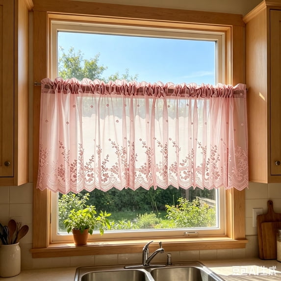 69" × 22" Embroidered Lace Sheer Kitchen Curtain Valance, Rod Pocket ...