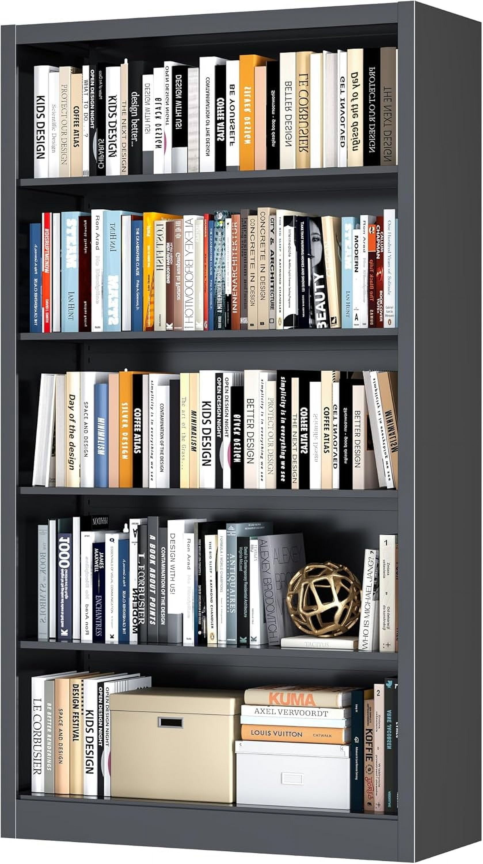 69" Metal Bookshelf 5 Tier Library Bookcase Bedroom Bookshelves and ...