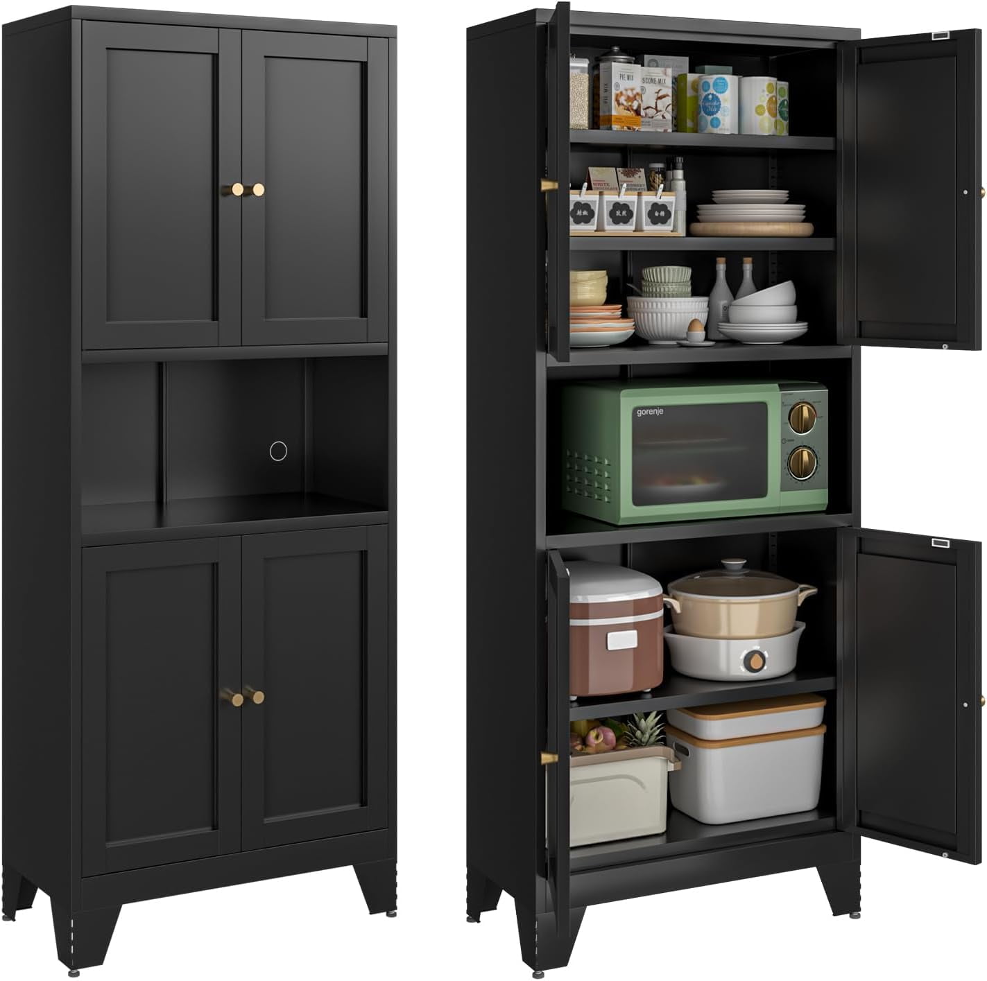 69" Pantry Cabinet Tall Metal Storage Cabinet with Doors and Adjustable ...