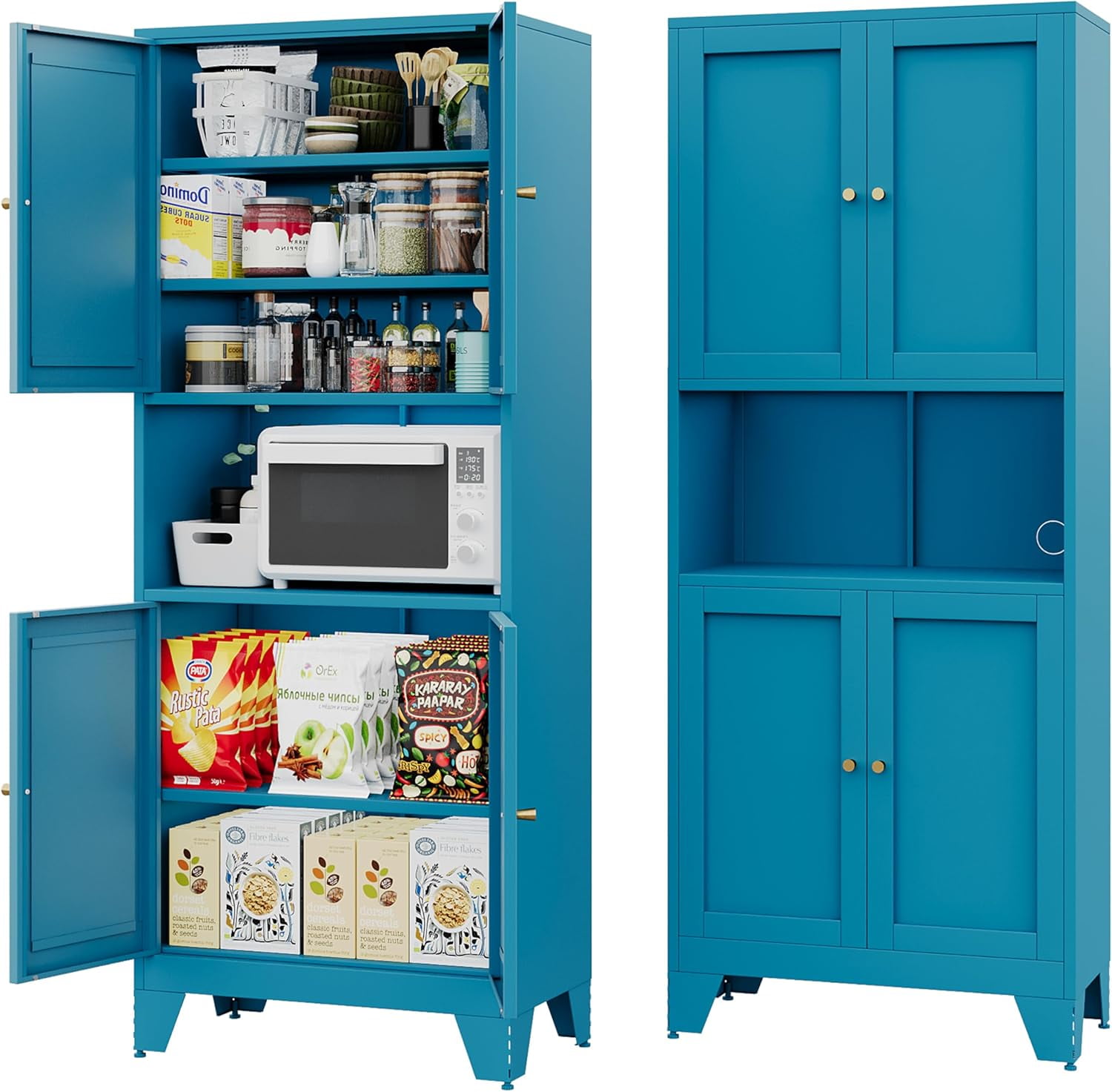 69" Tall Metal Pantry Storage Cabinet with Microwave Stand ...