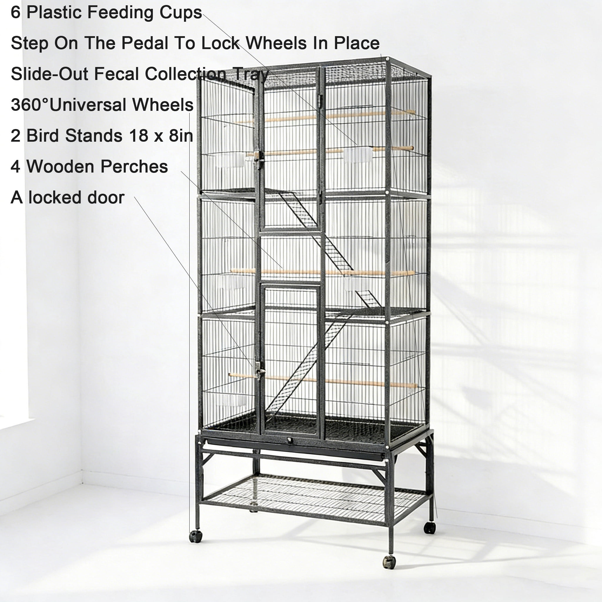 69.5 Inch Parakeet Cage Chinchilla Cage with 6 Plastic Feeding Cups ...