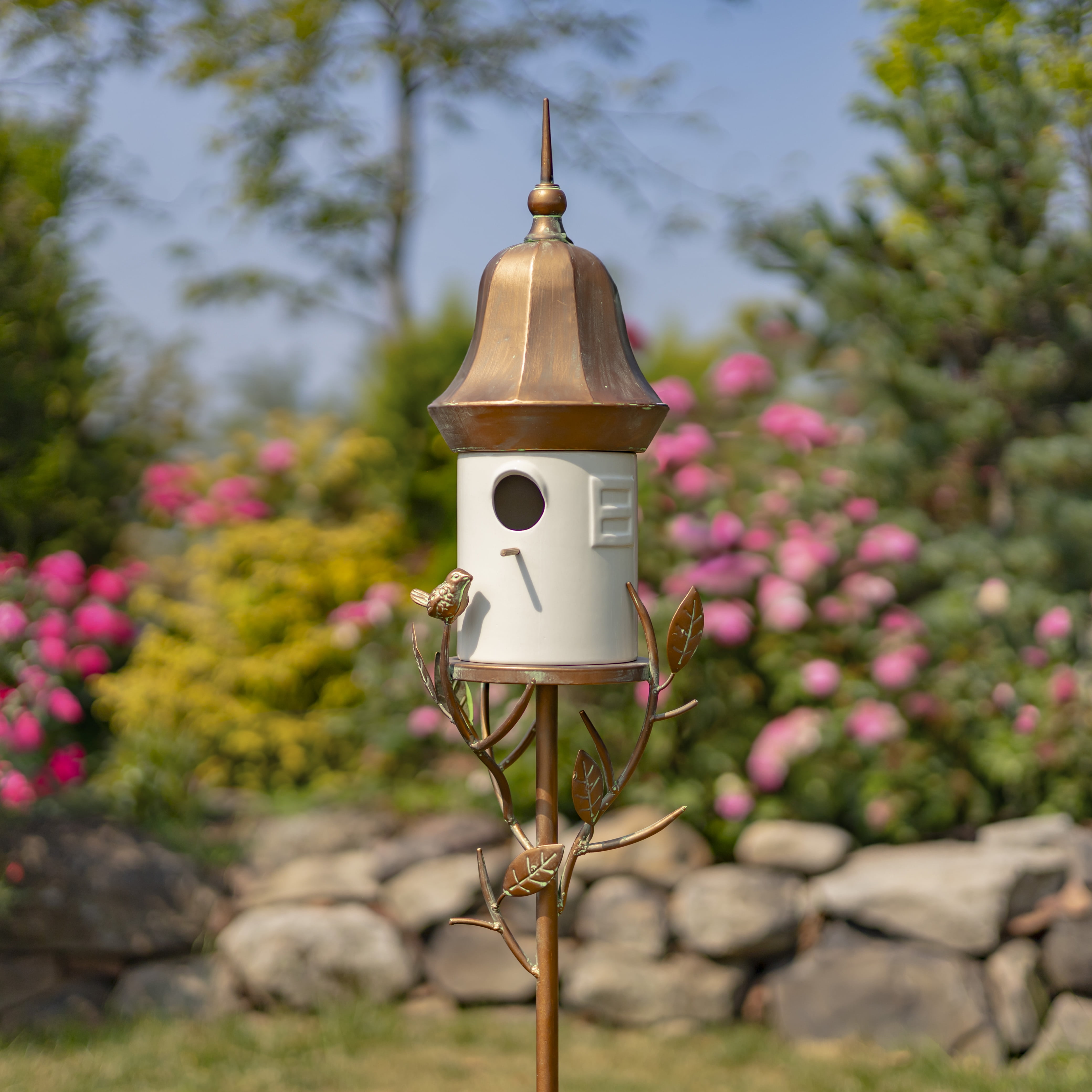 69.75" Tall Iron & White Porcelain Birdhouse Stake "Vienna" - Walmart.com