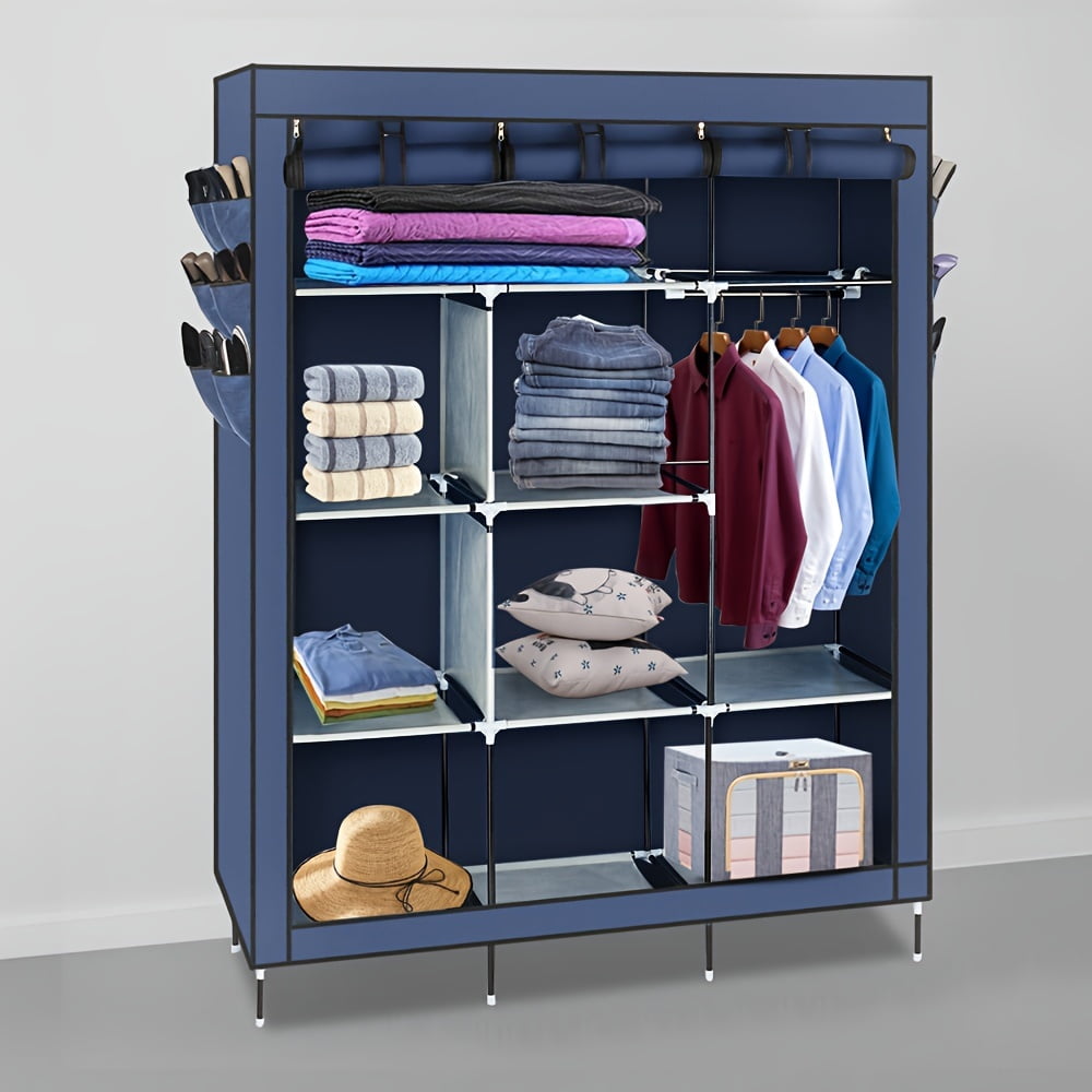 69" Cloth Wardrobe - Non-Woven Fabric Storage Cabinet with Steel Frame ...