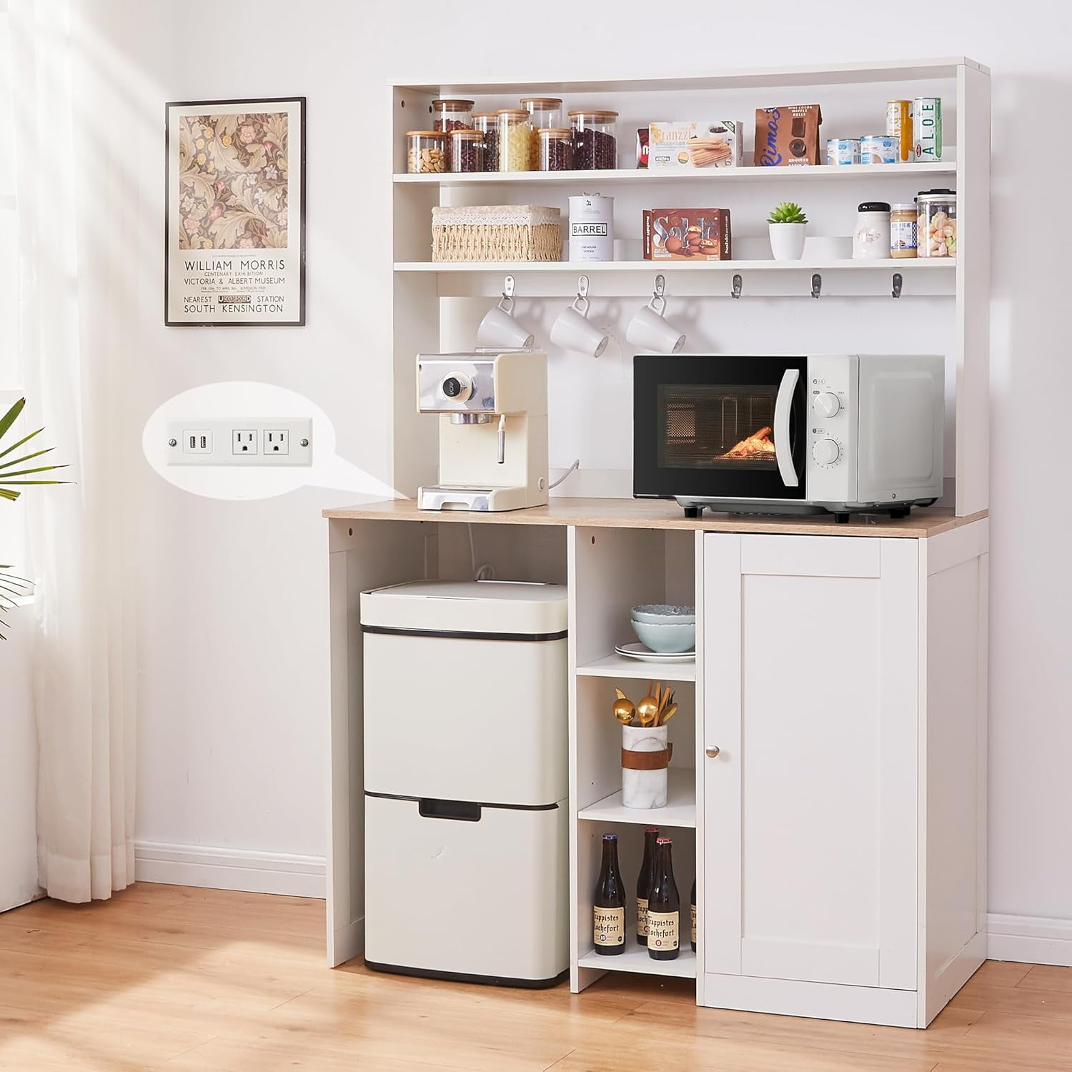 69" Coffee Bar with Mini Fridge Space, Mini Fridge Cabinet with Power ...