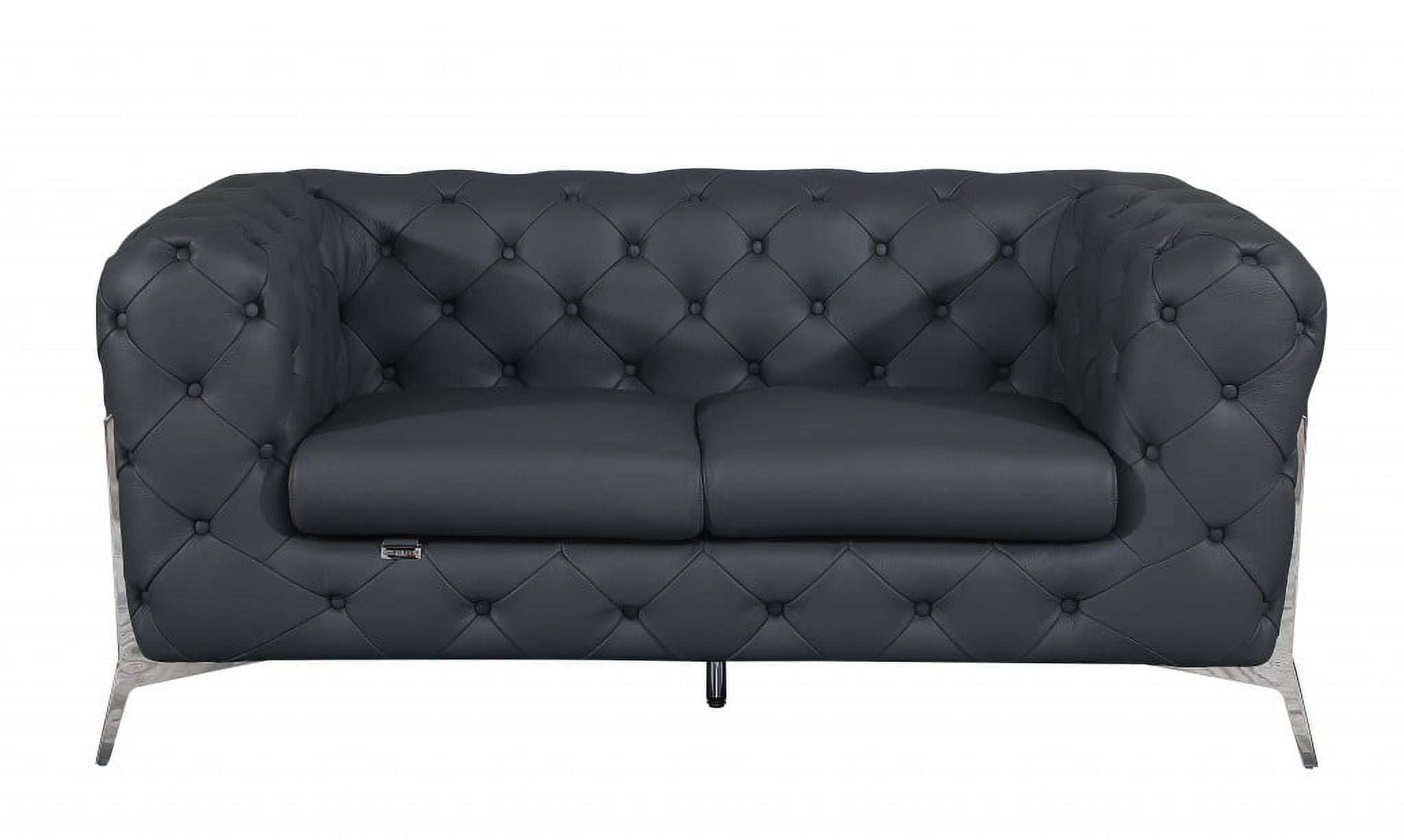 69" Dark Gray All Over Tufted Italian Leather and Chrome Love Seat ...