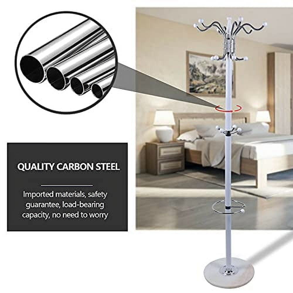 69" Entryway standing Coat Rack Stand Coat Hanger White Satin Steel ...