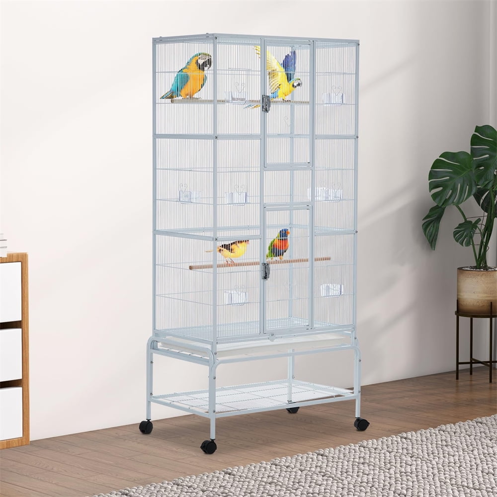 69'' Extra Large Bird Cage Metal Parrot Cage w/Detachable Stand for Mid ...