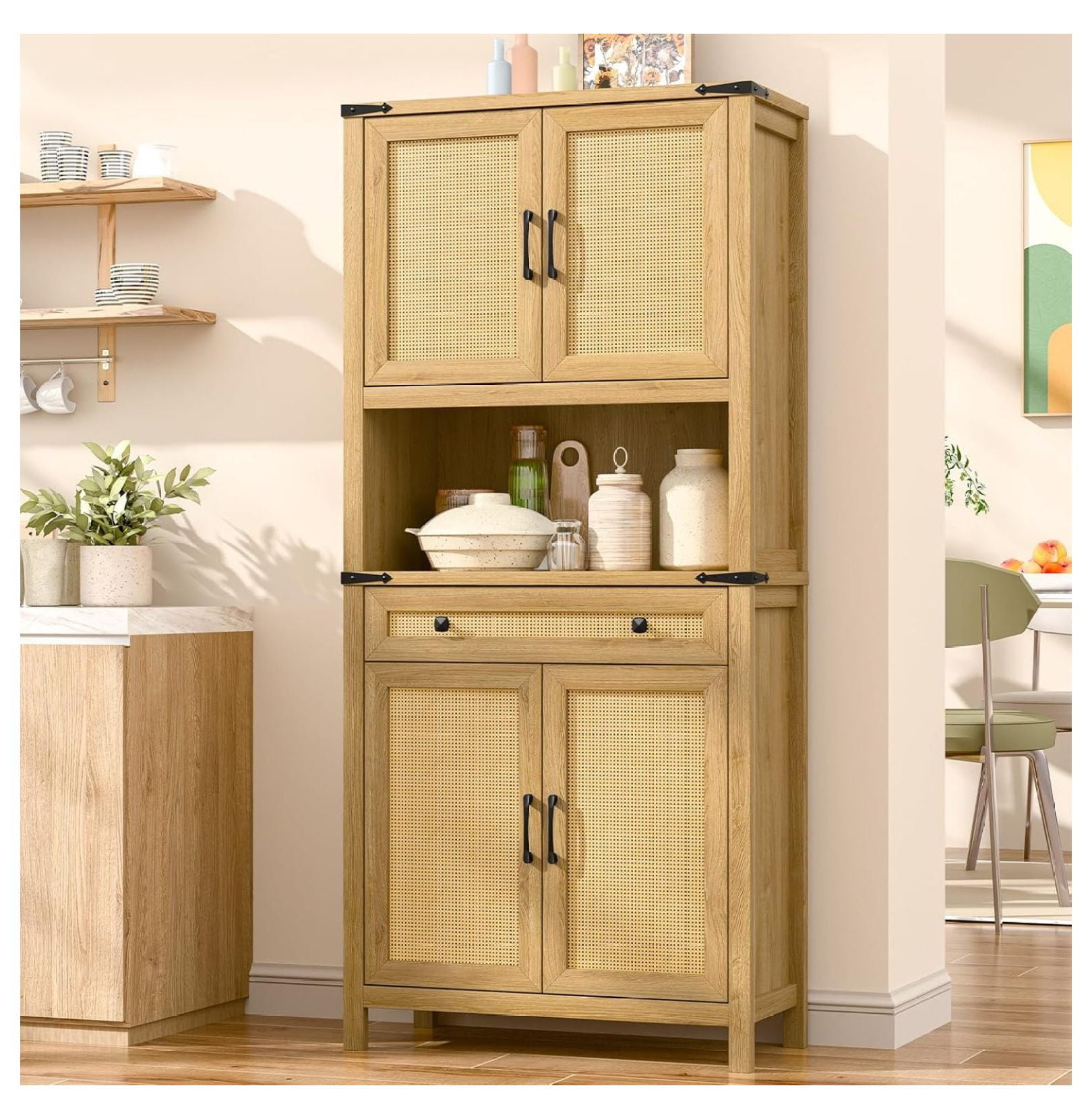 69" Farmhouse Storage Cabinet with Drawer, 6-Tier Tall Kitchen Pantry ...