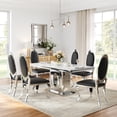 69" Faux Marble Dining Table Set for 6, Modern Polished Stainless Steel ...