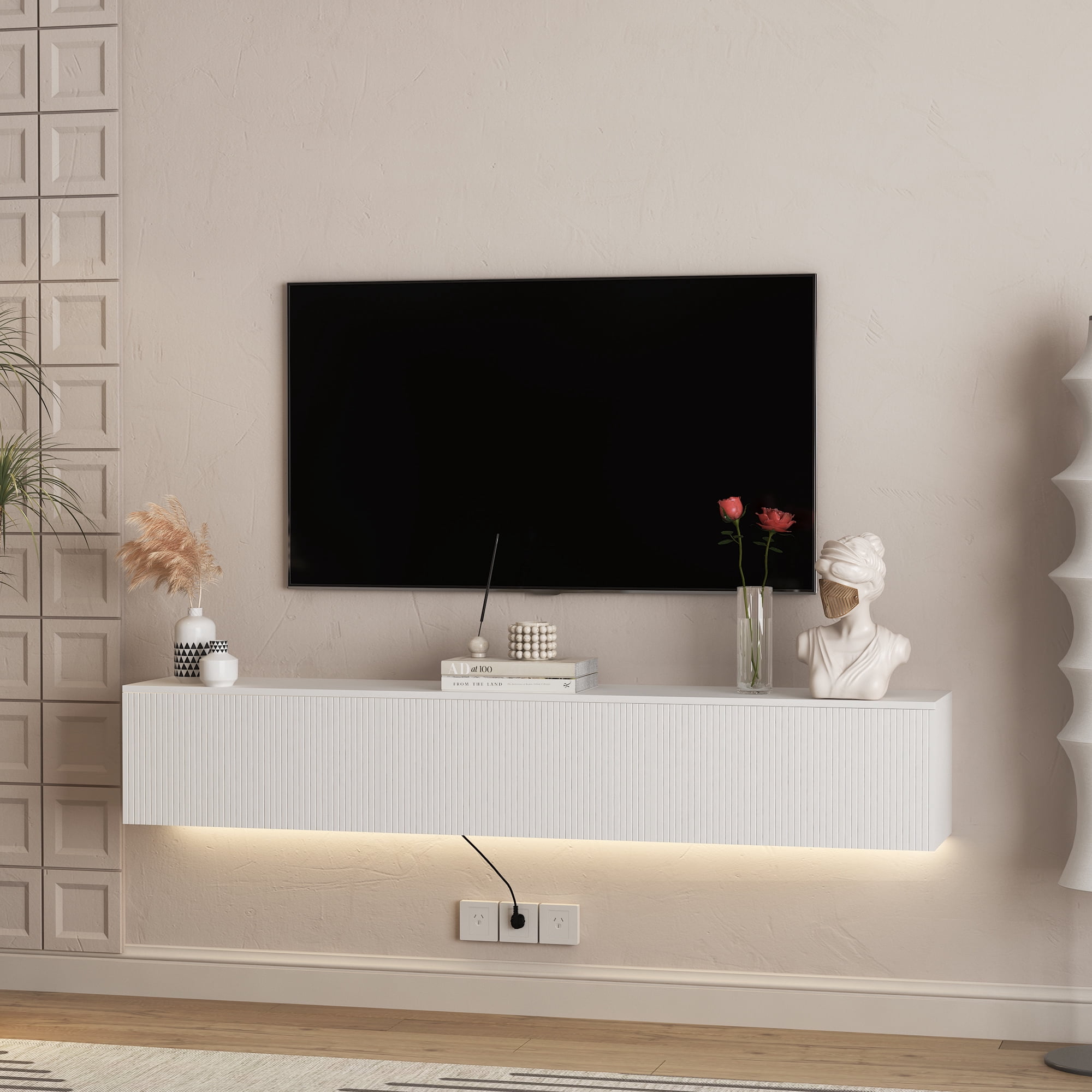 69" Floating LED TV Stand Wall Mount - Modern Entertainment Center with ...