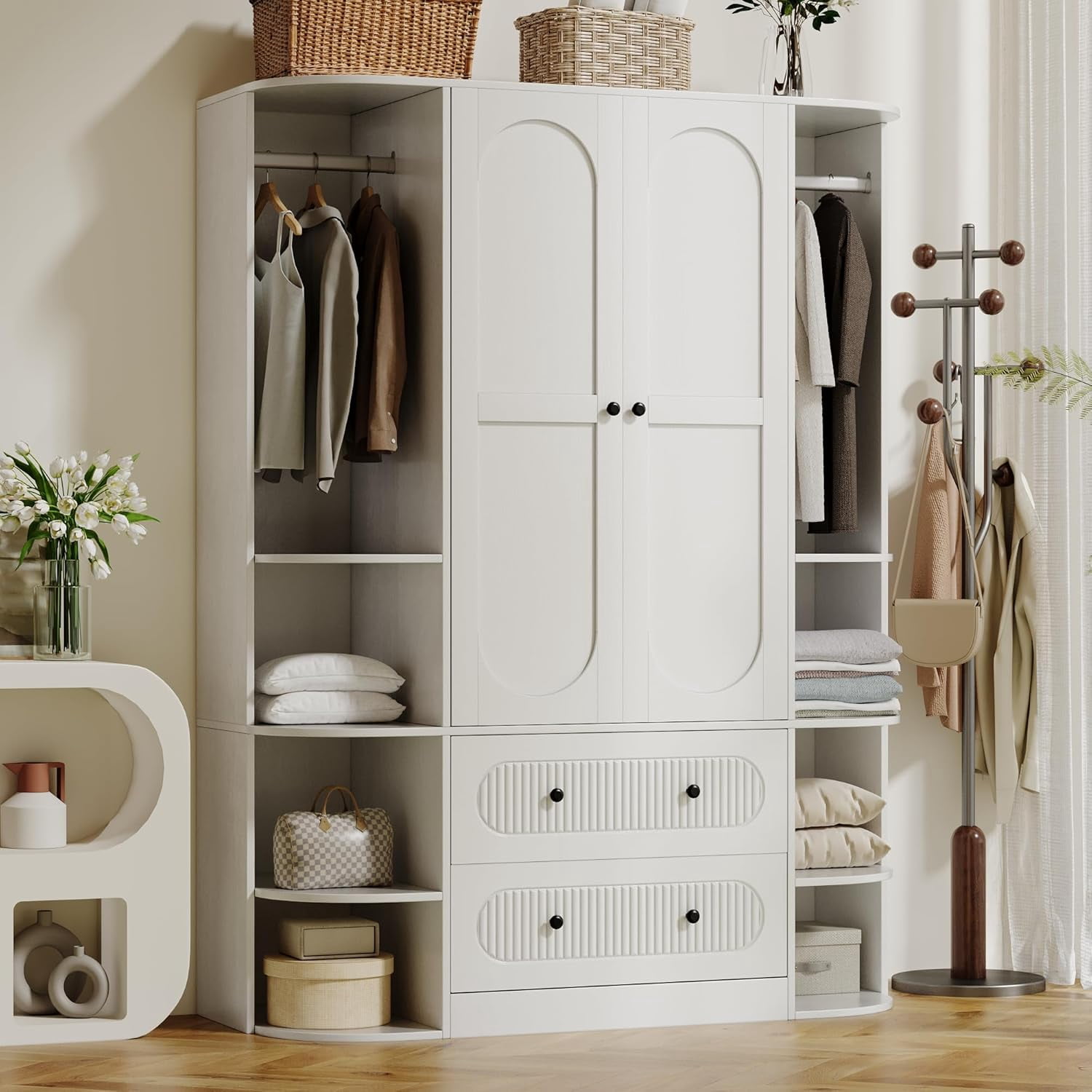 69” Fluted Large Capacity Storage Wardrobe Armoire, Wardrobe Armoire ...
