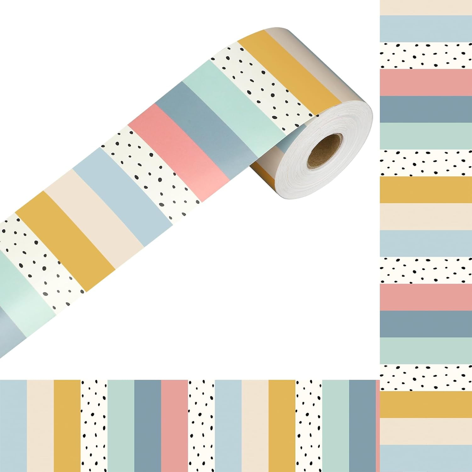 69 Ft Boho Classroom Bulletin Board Border Dot Stripes Straight Border ...