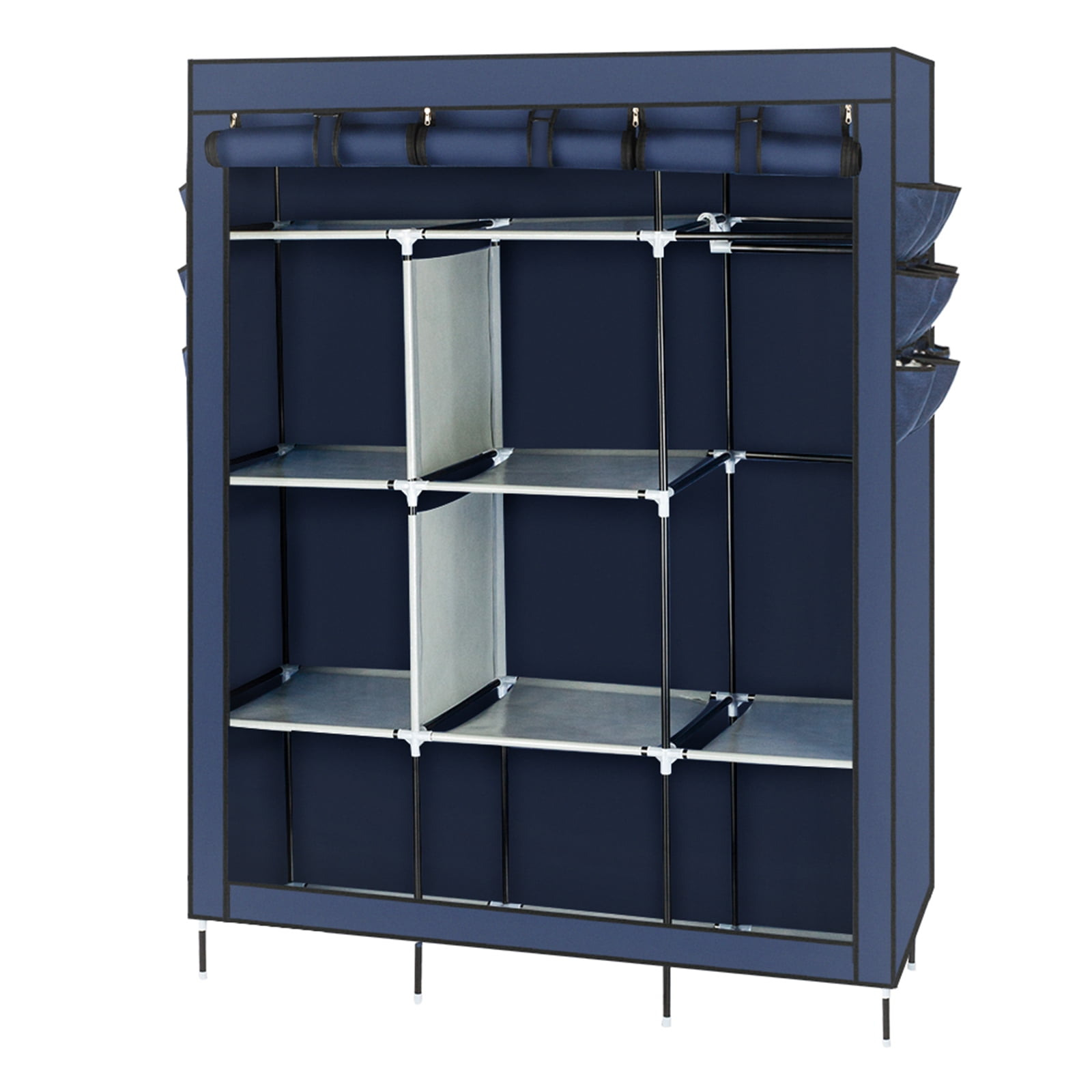 69-Inch Tall Closet Organizer – High-Leg Dark Blue Fabric Wardrobe with ...