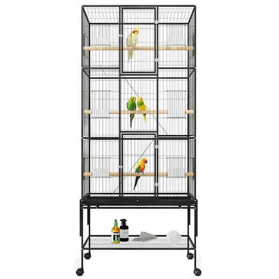 69 Inch Extra Large Bird Cage Wrought Iron Parrot Cage with Storage ...