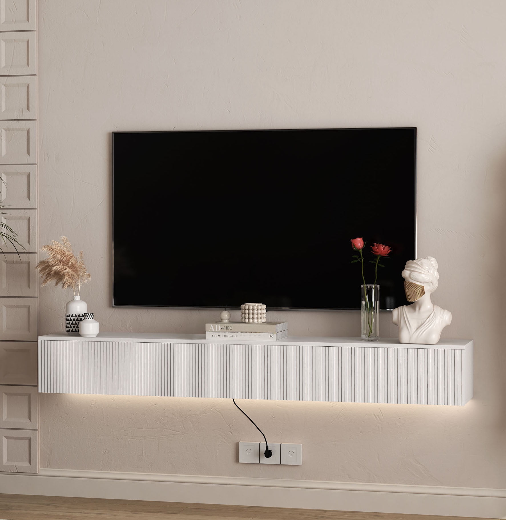 69 Inch Floating TV Stand Wall Mounted with 16 Color LEDs Entertainment ...