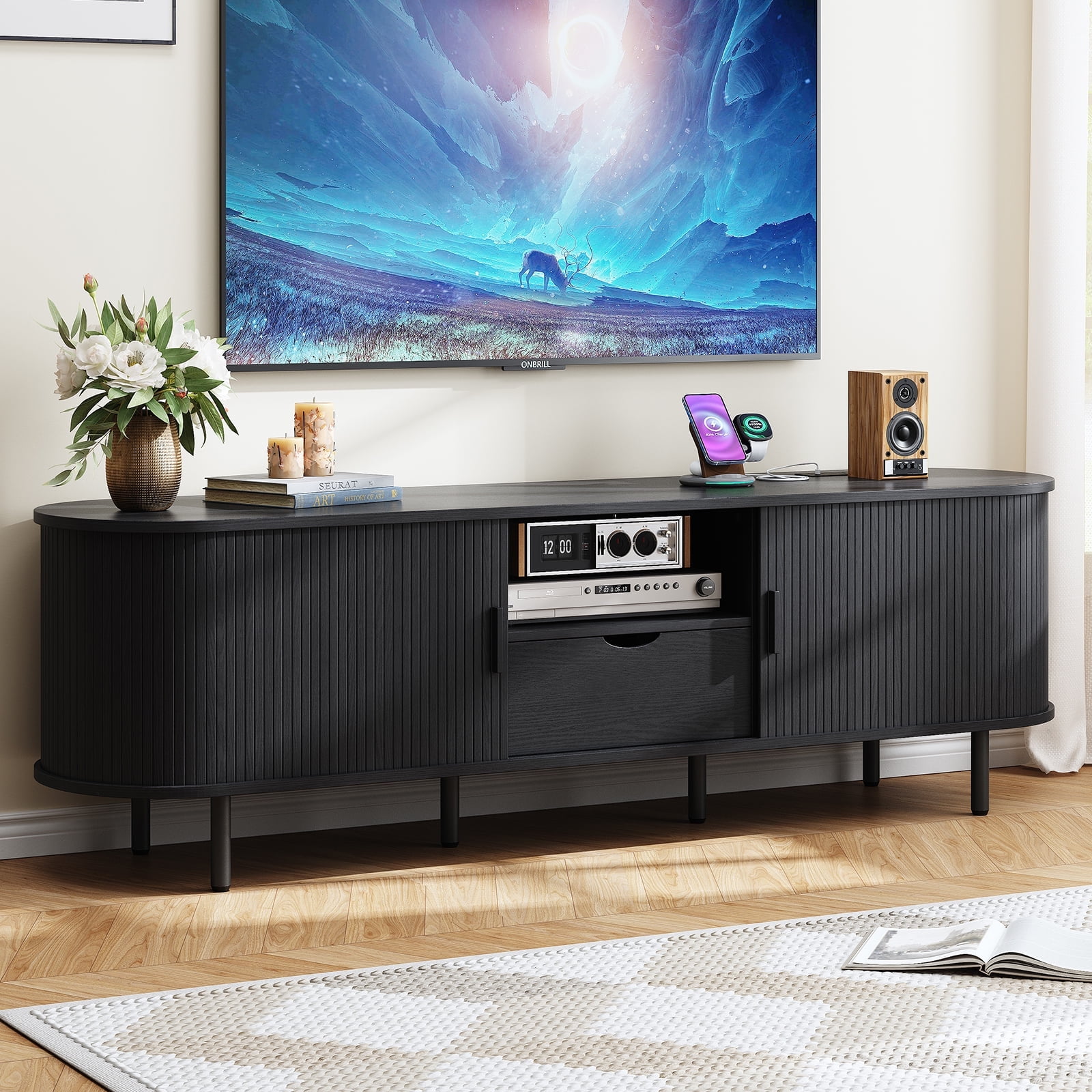 69 Inch TV Stand features a built-in power outlet is Compatible with up ...