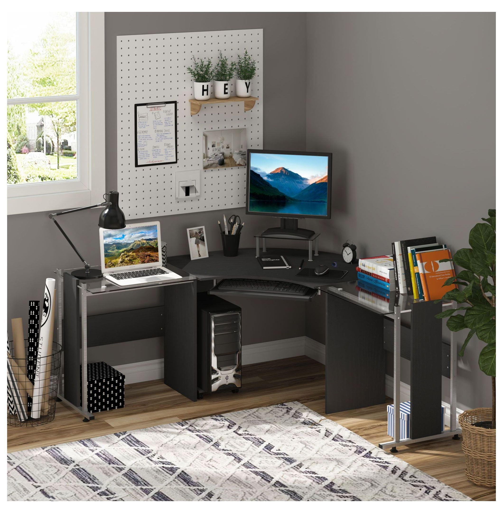 69" L-Shaped Corner Computer Desk with Monitor Stand, Rolling CPU ...