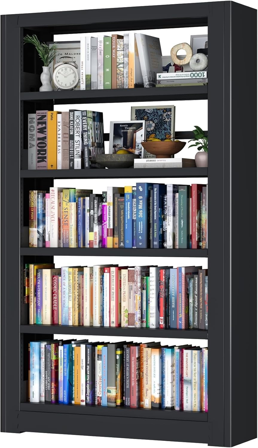 69" Metal Bookcase, Heavy Duty Bookshelf with Adjustable Shelves, Large ...