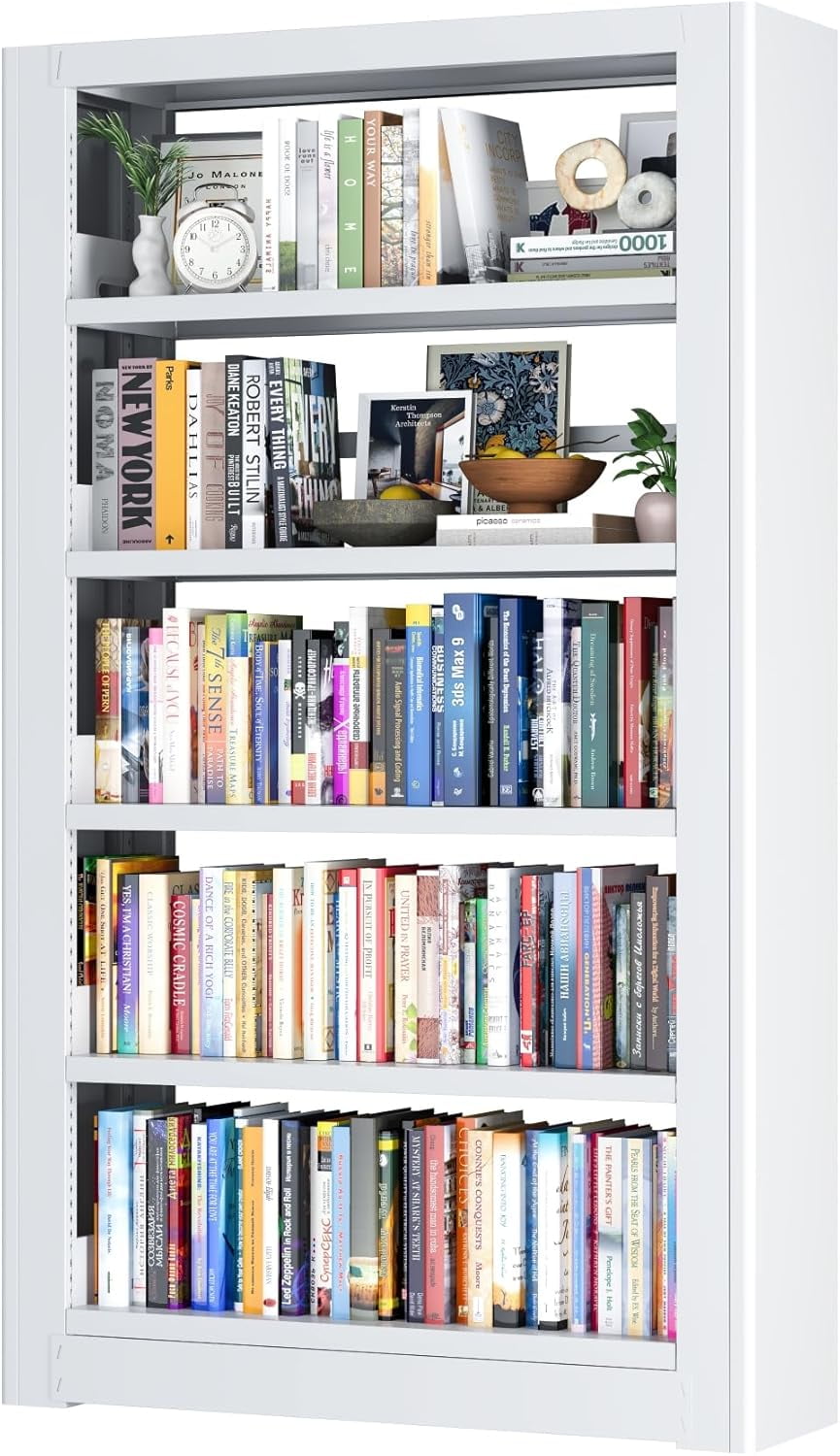 69" Metal Bookcase, Heavy Duty Bookshelf with Adjustable Shelves, Large ...