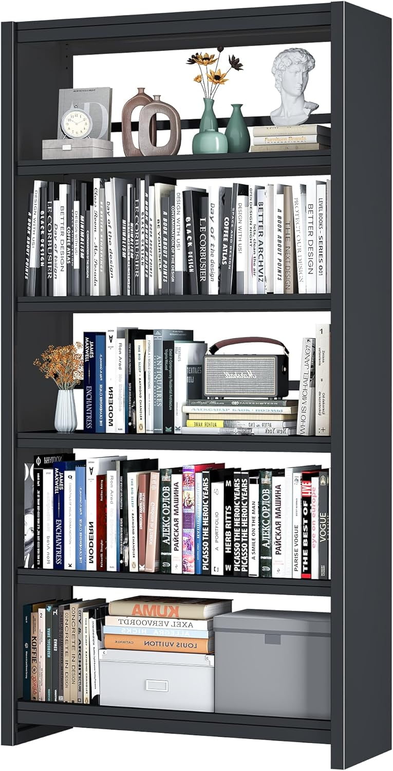 69" Metal Bookshelf,5 Tier Library Bookcase,Bedroom Bookshelves and ...