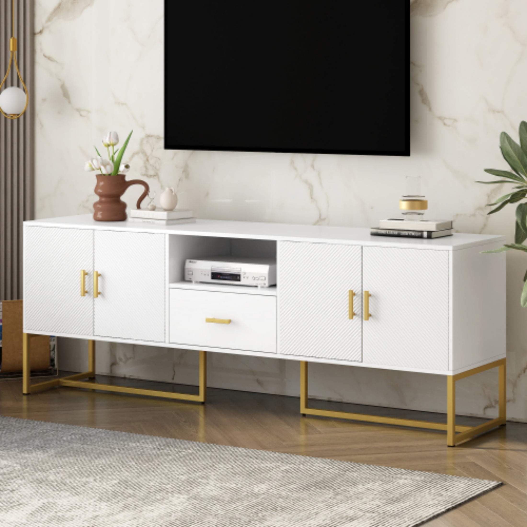69" Modern TV Stand for 70" TVs - Tall Media Console with 2 Cabinets ...
