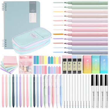 Nicpro 39Pcs School Supply Set: Pen Case, 12 Highlighters, 5 Black Pens ...