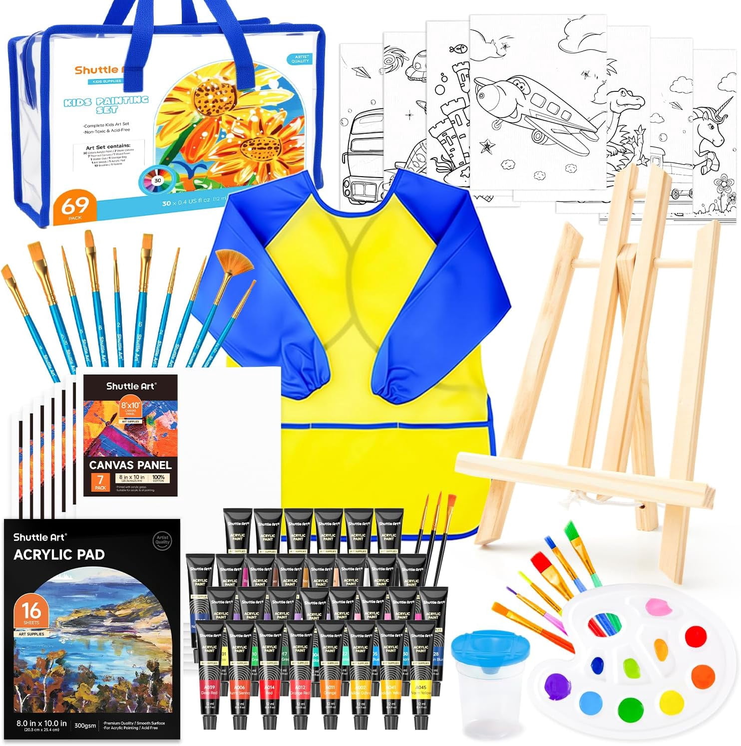 69 Pack Kids Paint Set, Visualz Art Set for Kids with 30 Colors Acrylic ...