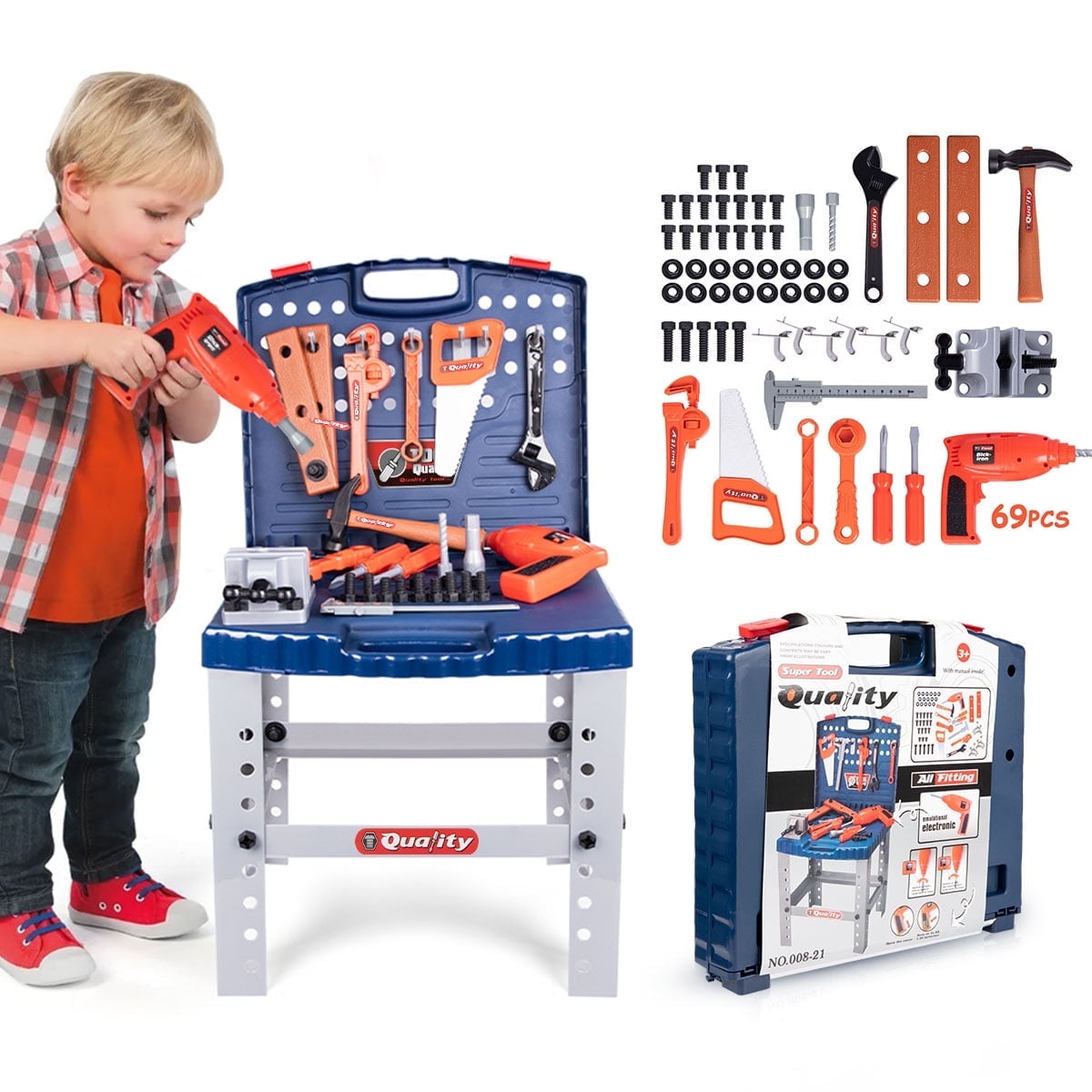 Xueyu Kids Tool Bench, 69 Pcs Foldable Pretend Workbench Toy Set, Safe ...
