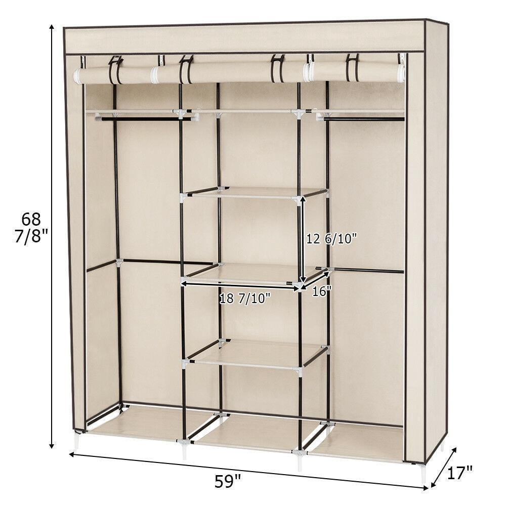 69" Portable Closet Wardrobe Clothes Ample Storage Space Organizer ...