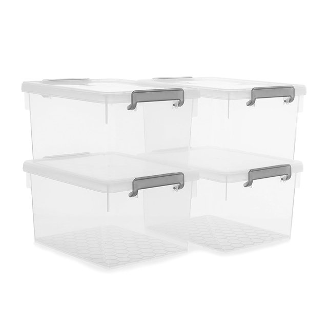 69 QT Plastic Storage Bins with Lids and Secure Latching Buckles, Clear ...