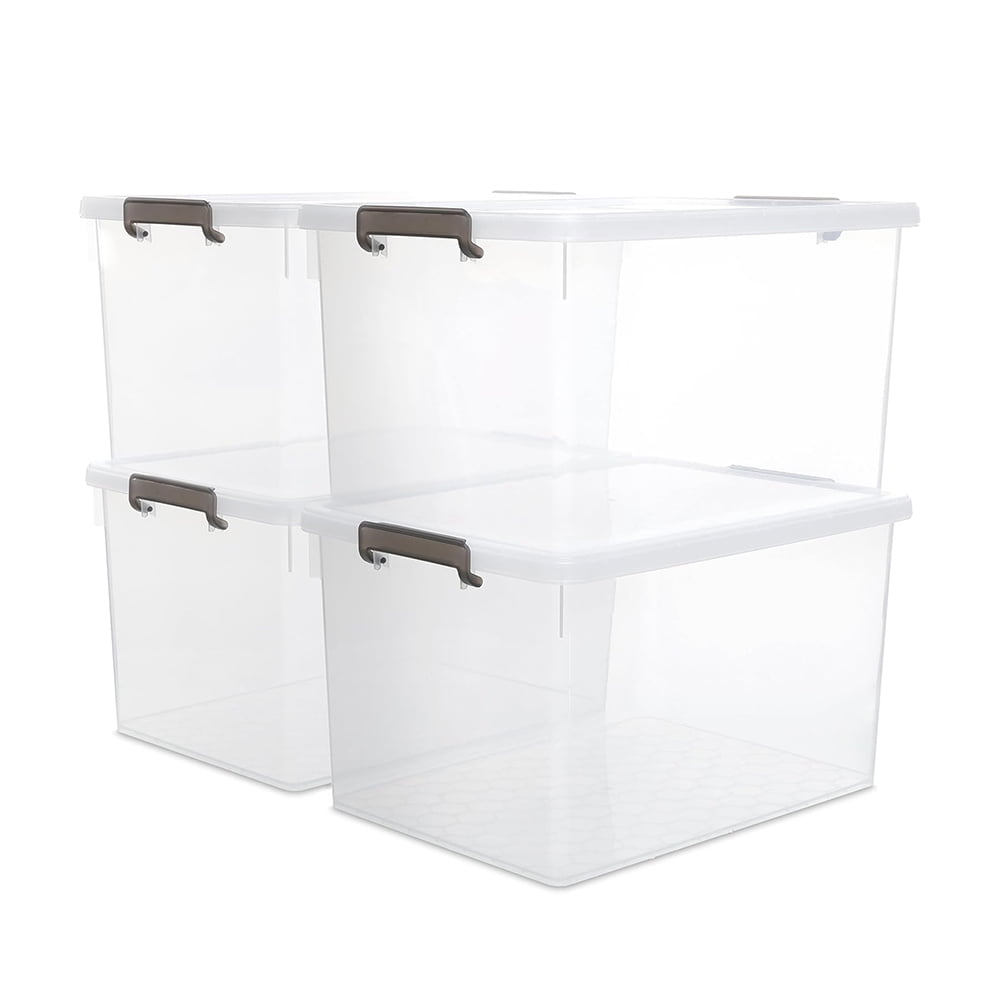 69 QT Plastic Storage Bins with Lids and Secure Latching Buckles, Clear ...