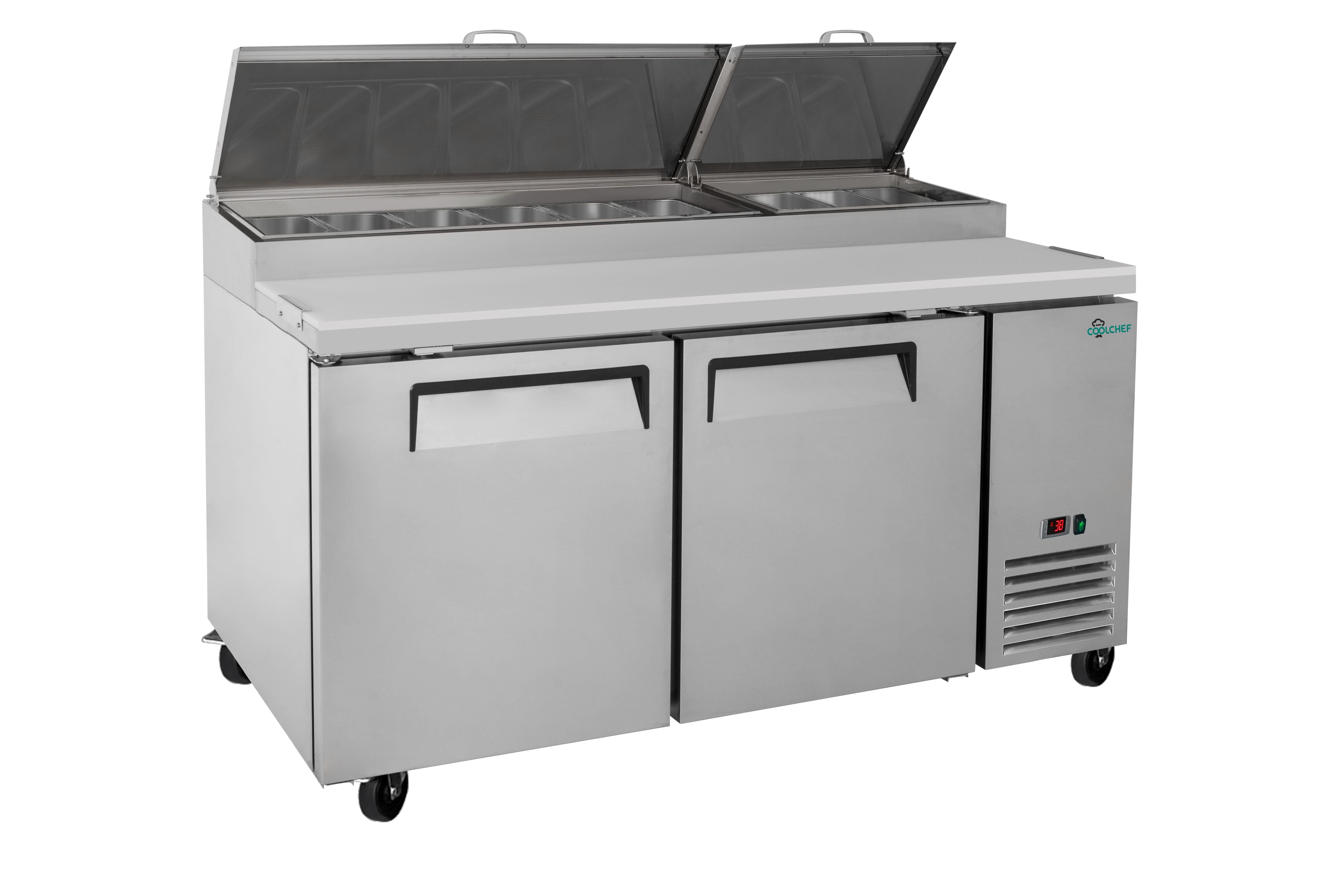 69" Stainless Steel Pizza Prep Table with Refrigerated Base, 2-Door ...