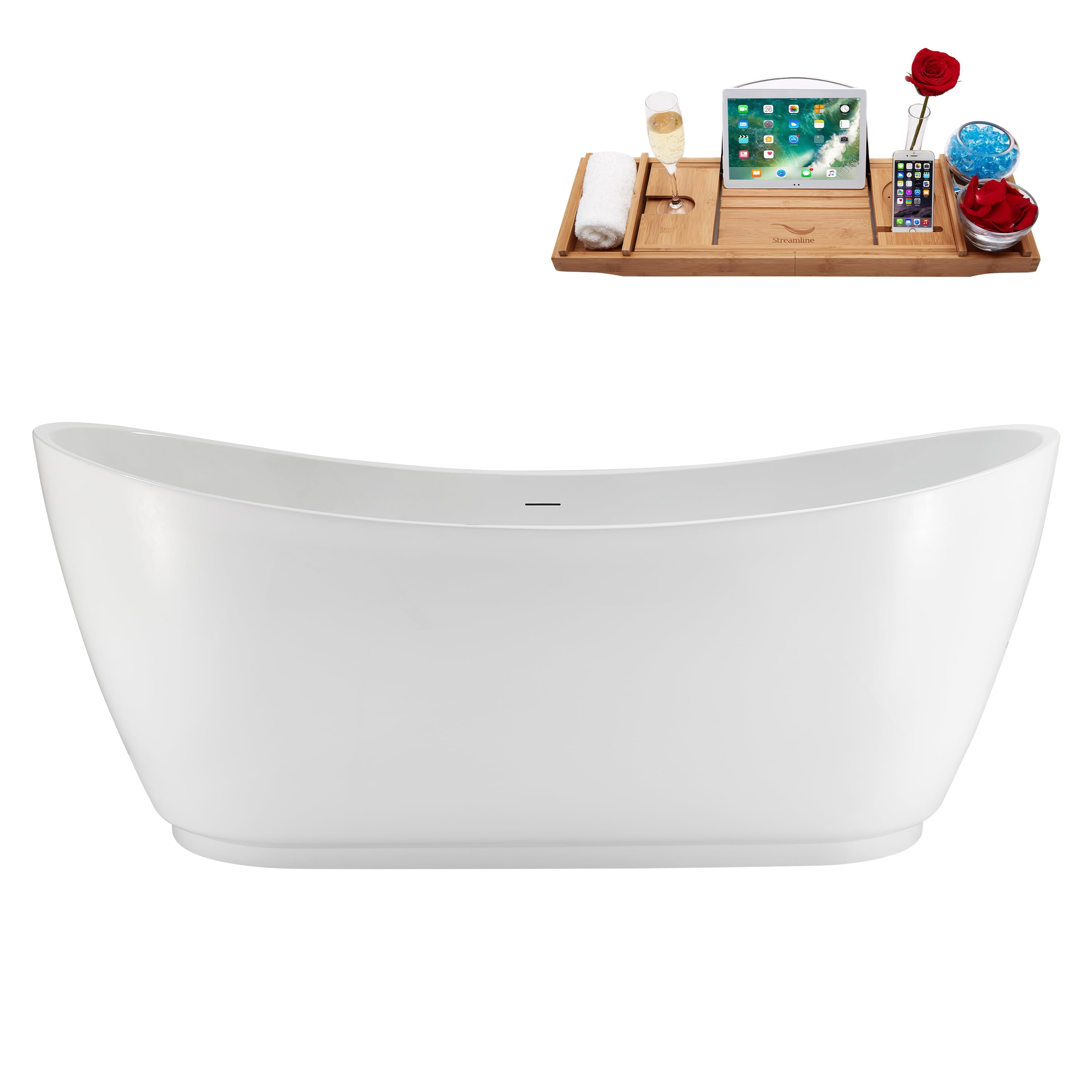 69" Streamline N4920BBR Soaking Freestanding Tub and Tray With Internal ...