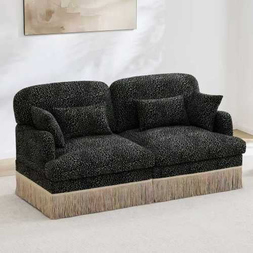 69" Stylish Printed Chenille Two Seater Couch, Living Room Loveseat ...