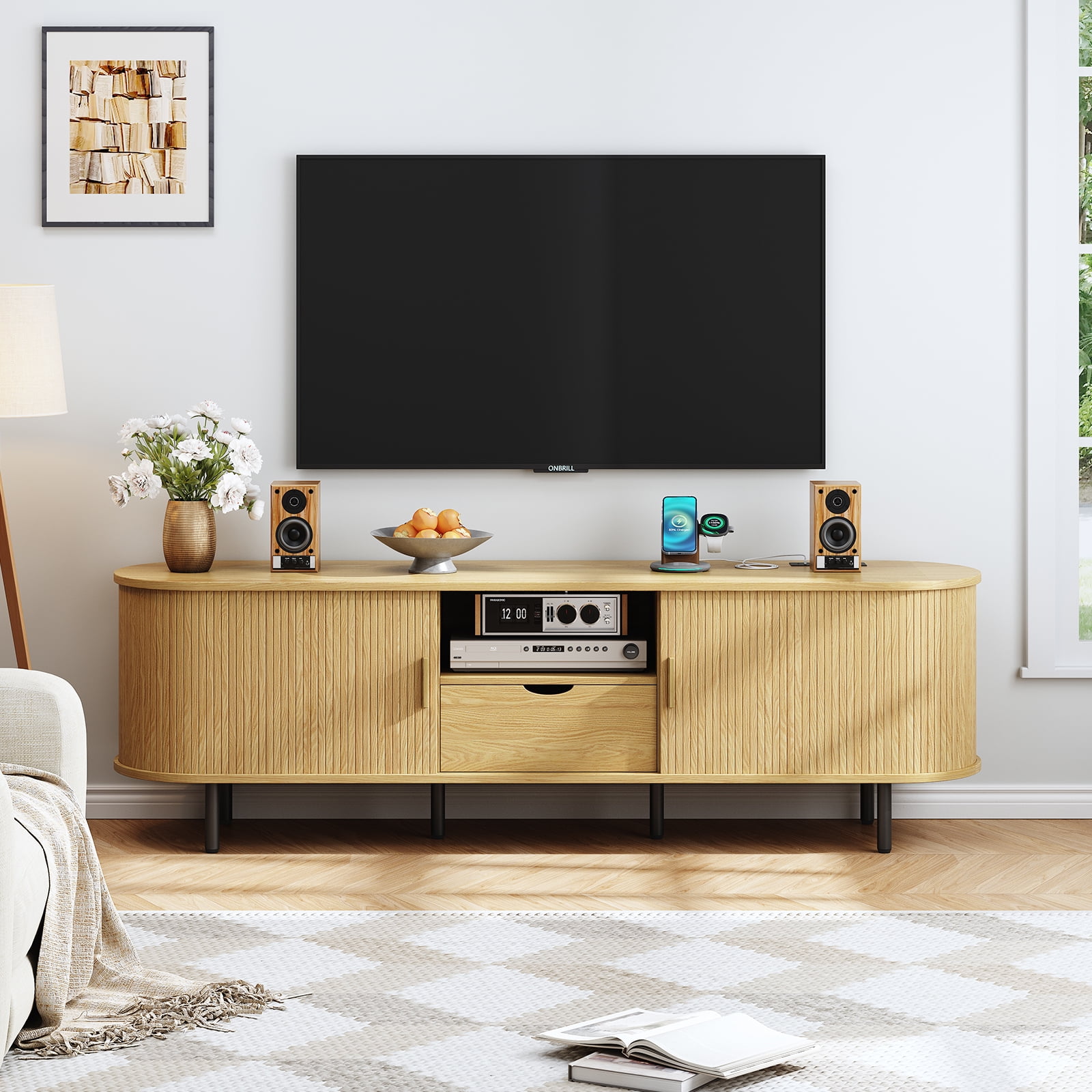 69" TV Stand with Power Outlet for TVs up to 80", TV Console with ...
