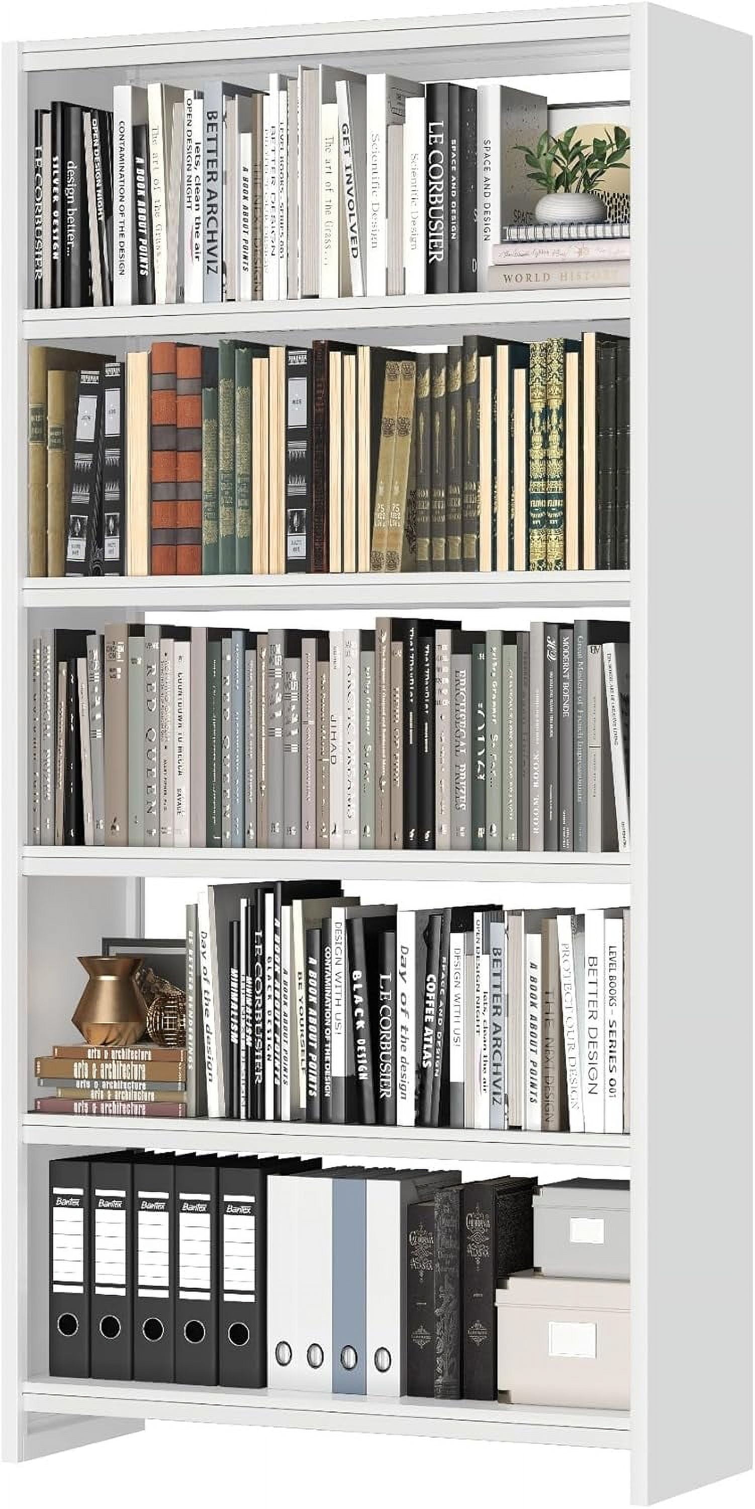 69" Tall Bookcase, 5-Tier Wide Bookshelf, Library Book Case with ...