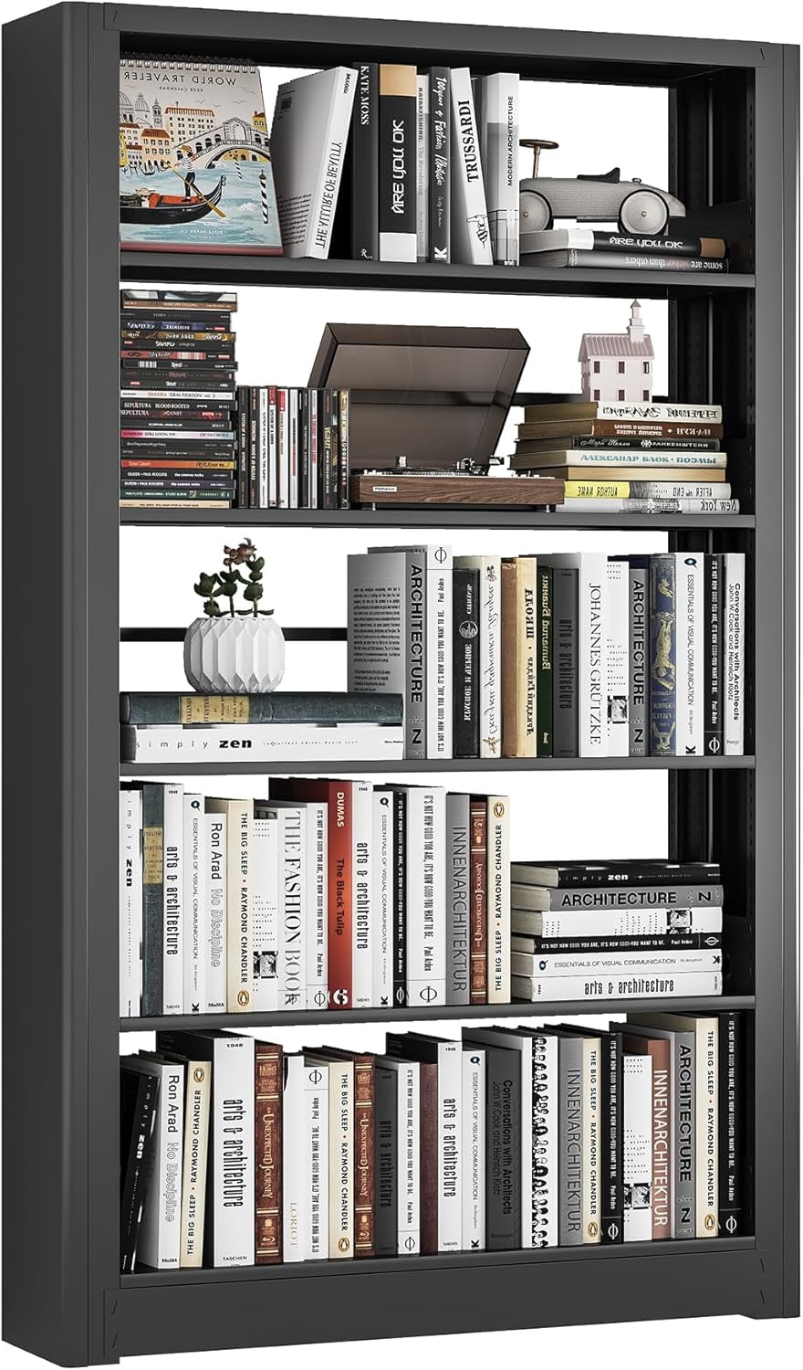 69" Tall Bookshelf,Metal Heavy Duty Bookcase with Adjustable Shelves ...