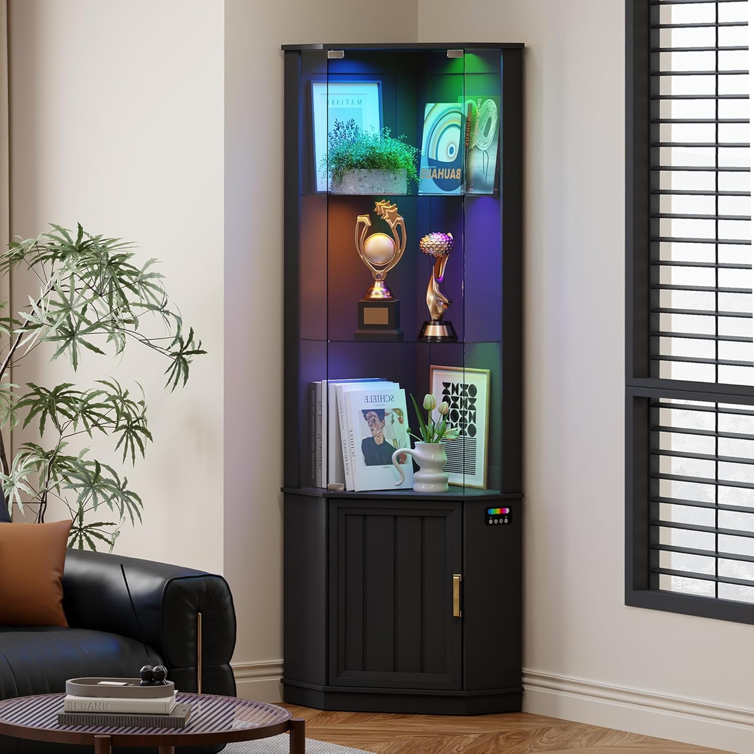 69" Tall Curio Display Cabinet with Glass Door and Movable Shelves ...
