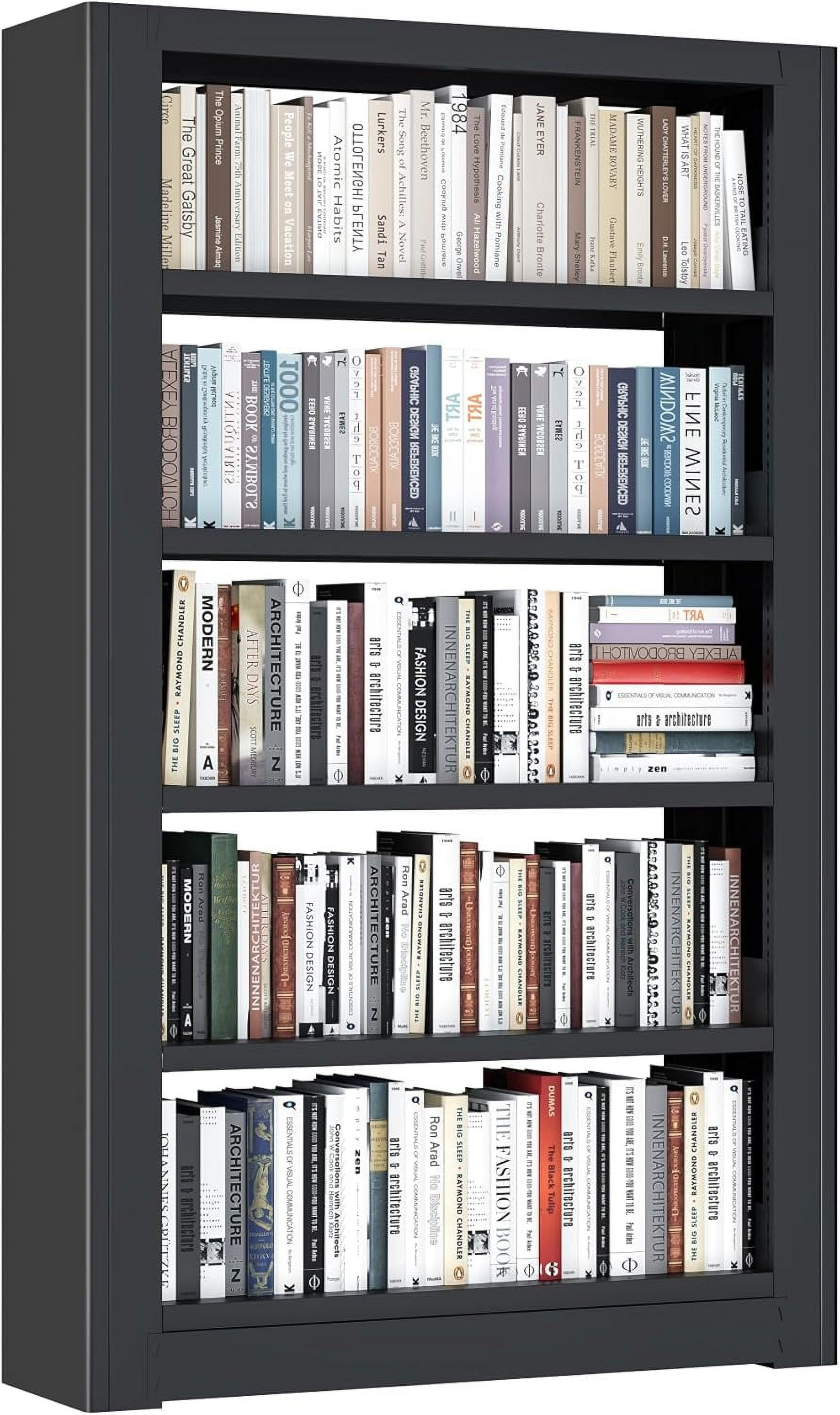 69" Tall Heavy-Duty Bookshelf, 5-Tier Metal Bookshelf with Adjustable ...