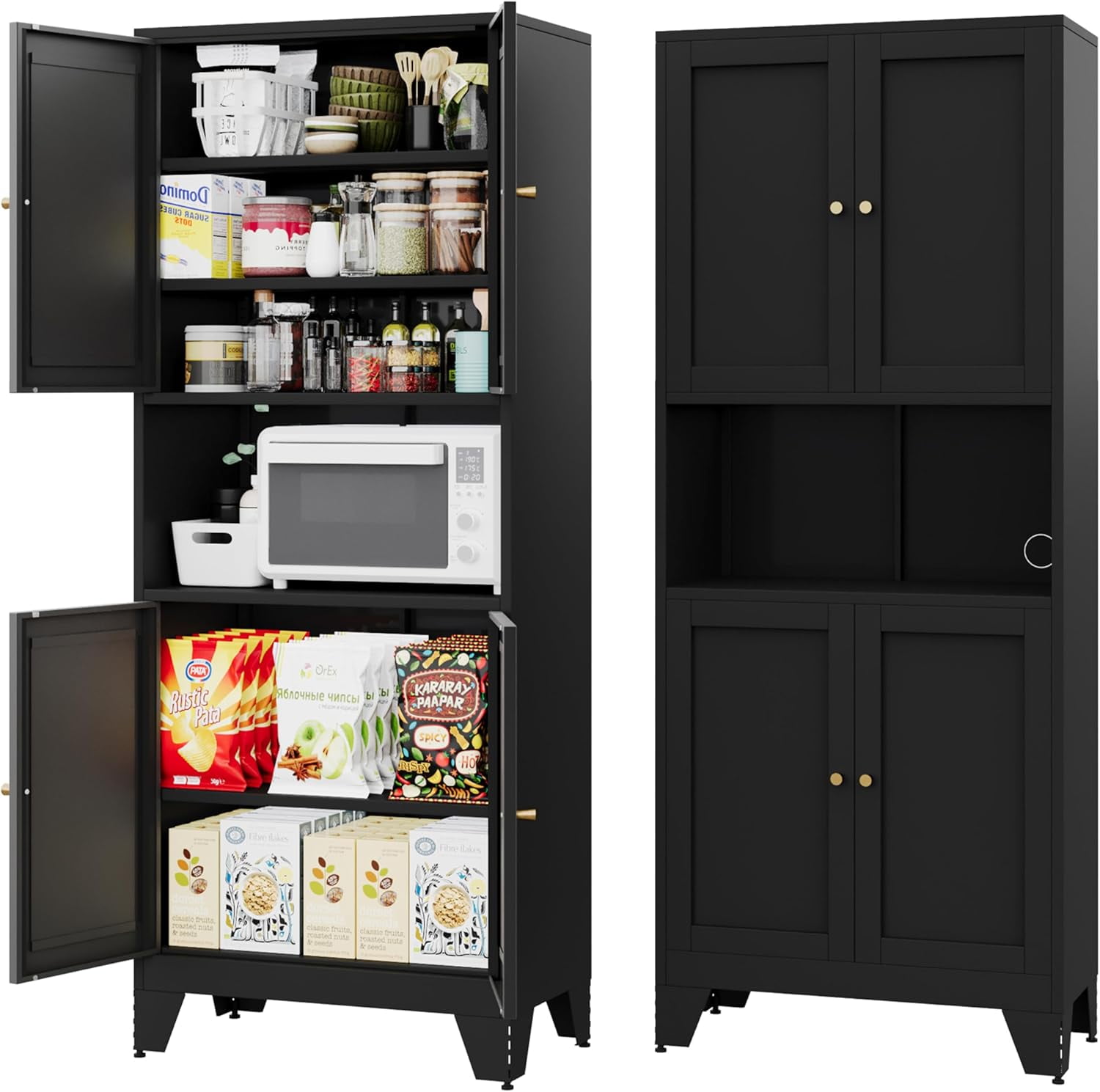 69" Tall Metal Kitchen Pantry Storage Cabinet with Microwave Stand ...