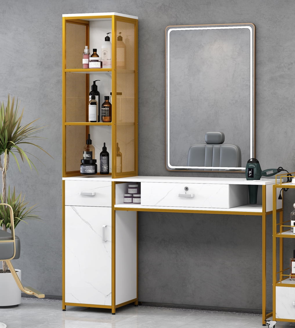 69" Tall Storage Cabinet, Modern Multi-Function Beauty Salon Station ...