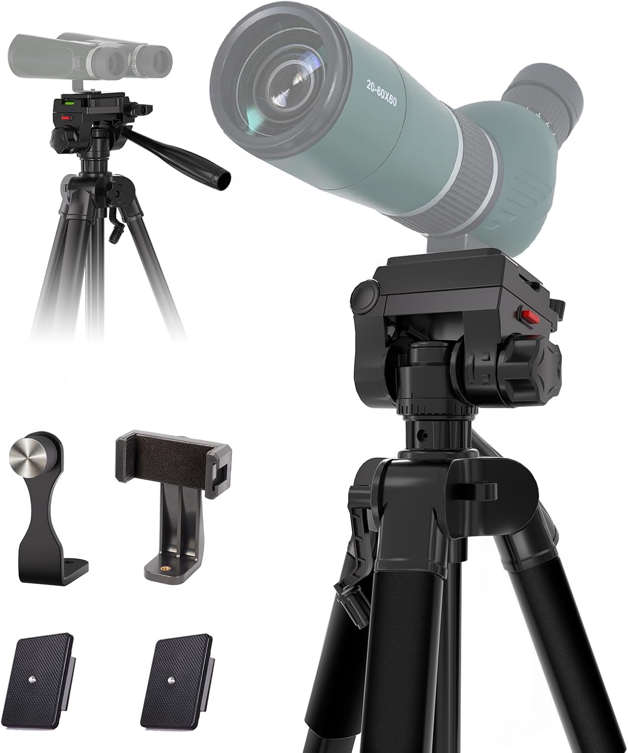 69” Tripod for Spotting Scopes, Binocular & Camera, Includes Adapter, 2 ...