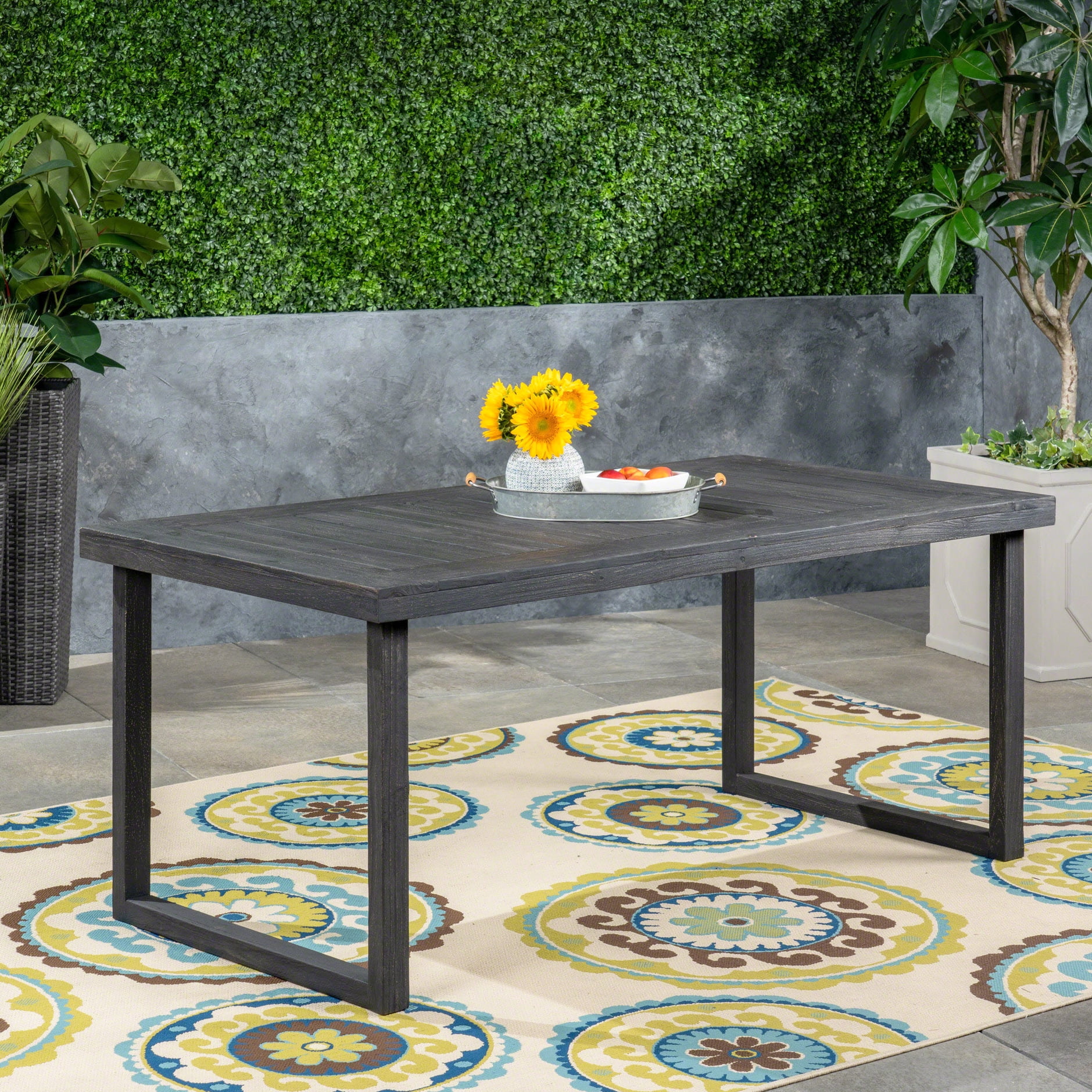 69" Wood Outdoor Dining Table, Sandblast Dark Gray Movement Cool ...