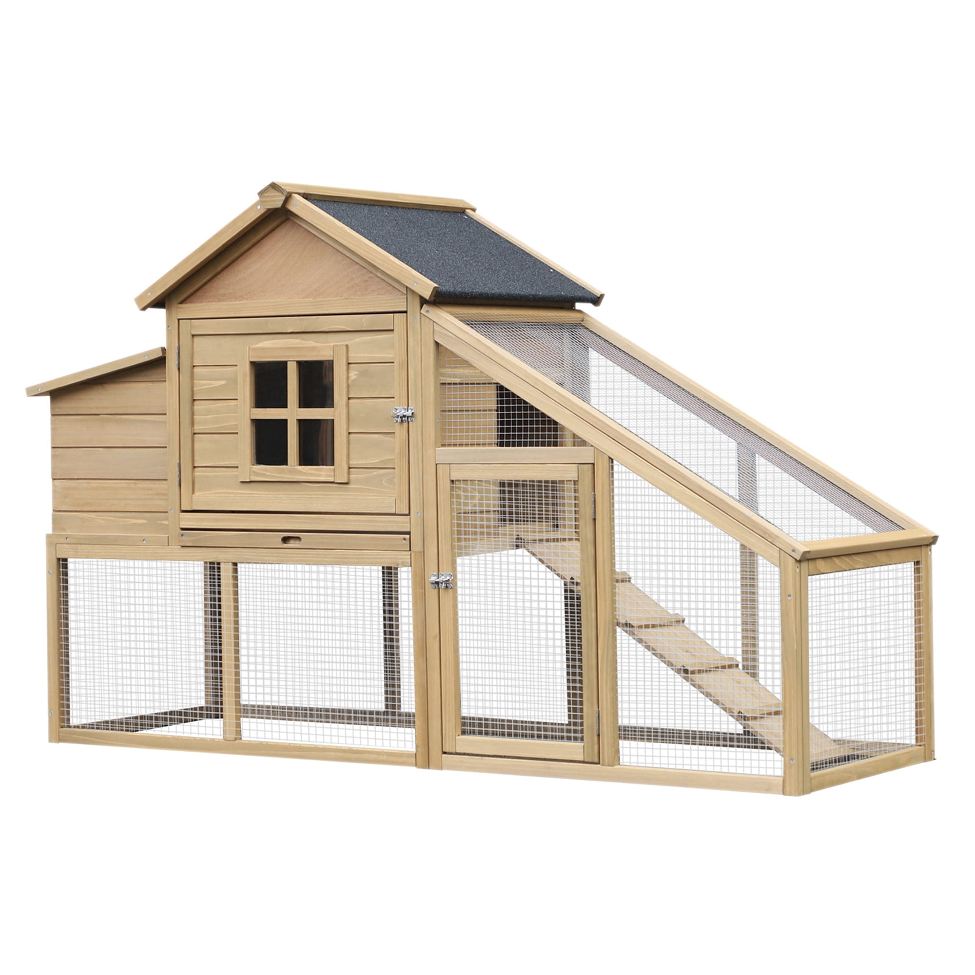 69" Wooden Chicken Coop, Poultry Cage Hen House with Connecting Ramp ...