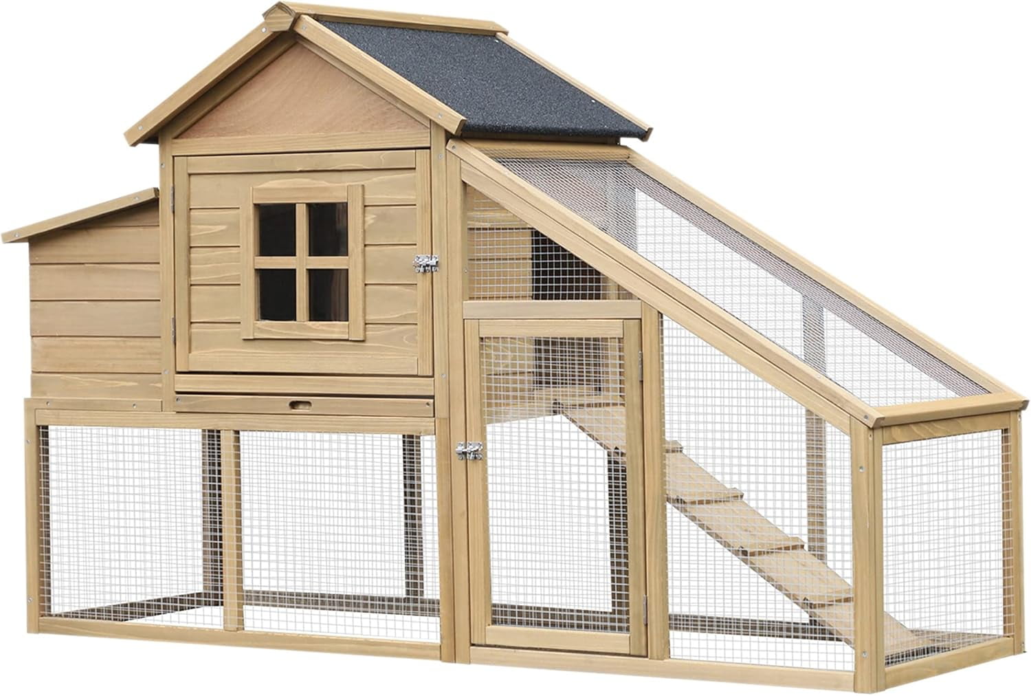 69" Wooden Chicken Coop, Poultry Cage Hen House with Connecting Ramp ...