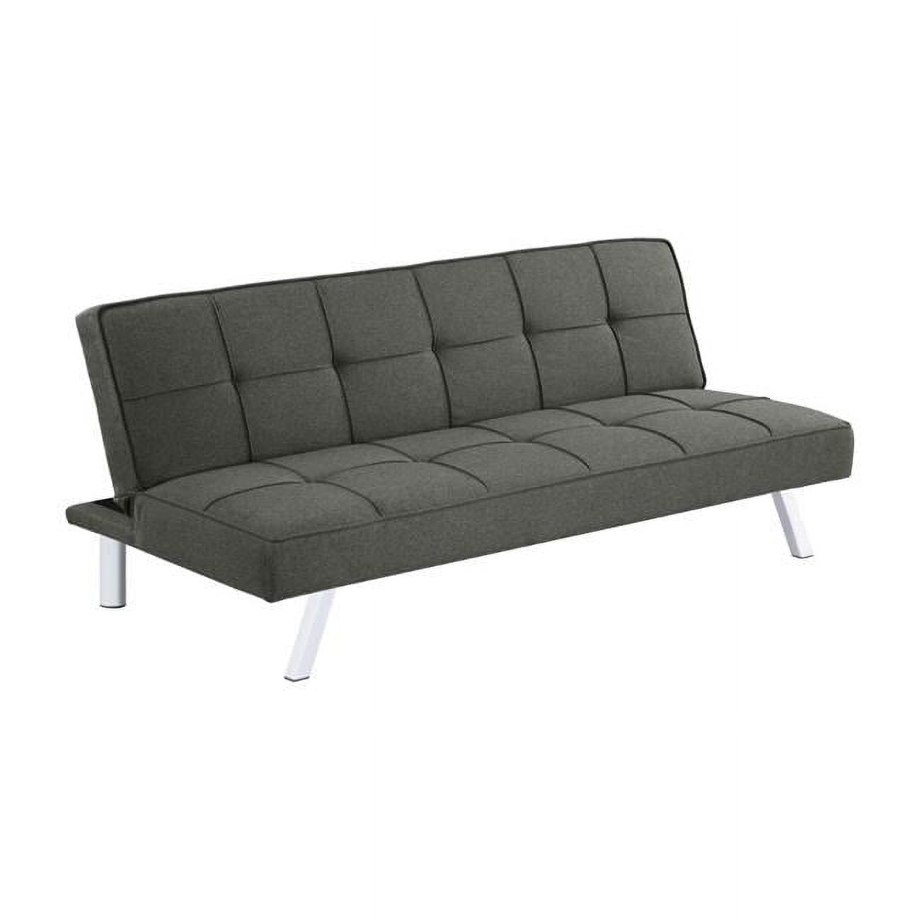 69 in. Maya Sofa Bed Futon with Tufted Linen & Chrome Legs, Gray ...