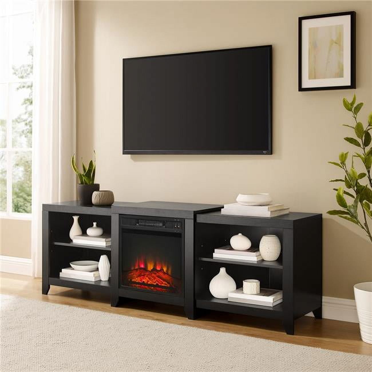 69 in. Ronin Low Profile TV Stand with Fireplace, Black - Walmart.com