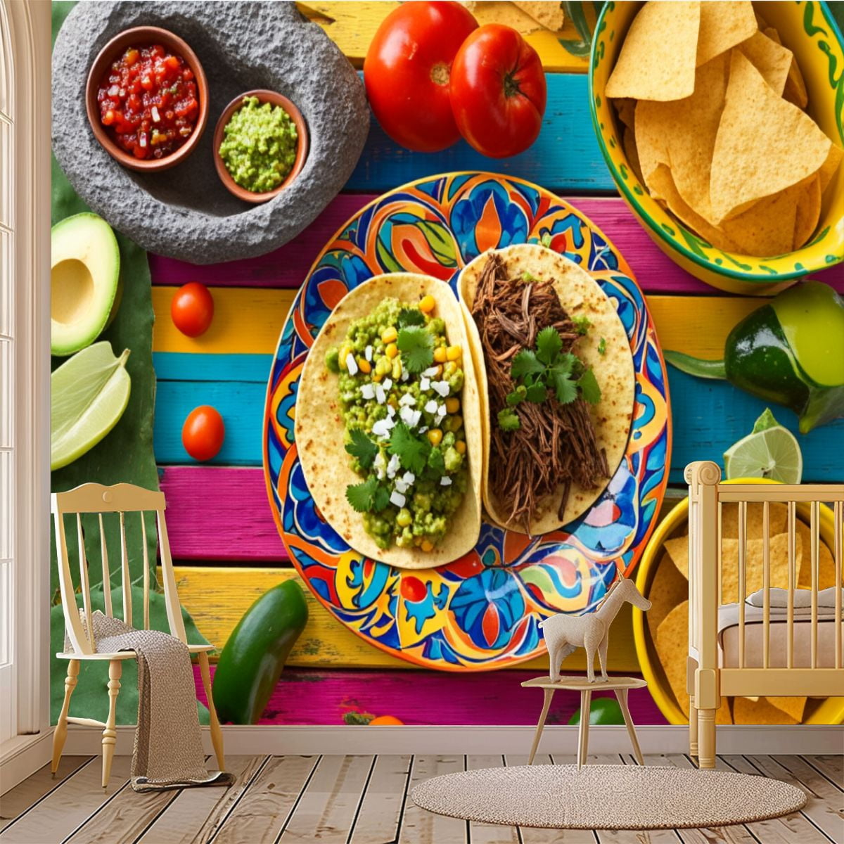 69"x98" Wall Mural Peel and Stick Wallpaper Mexican platillo tacos ...